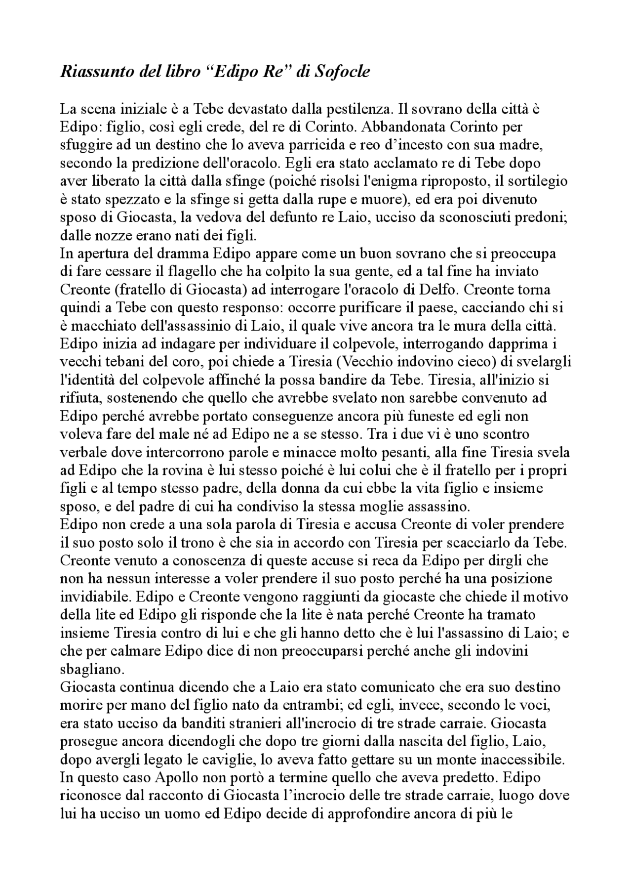 Libro-- "Edipo Re"- Sofocle - Docsity