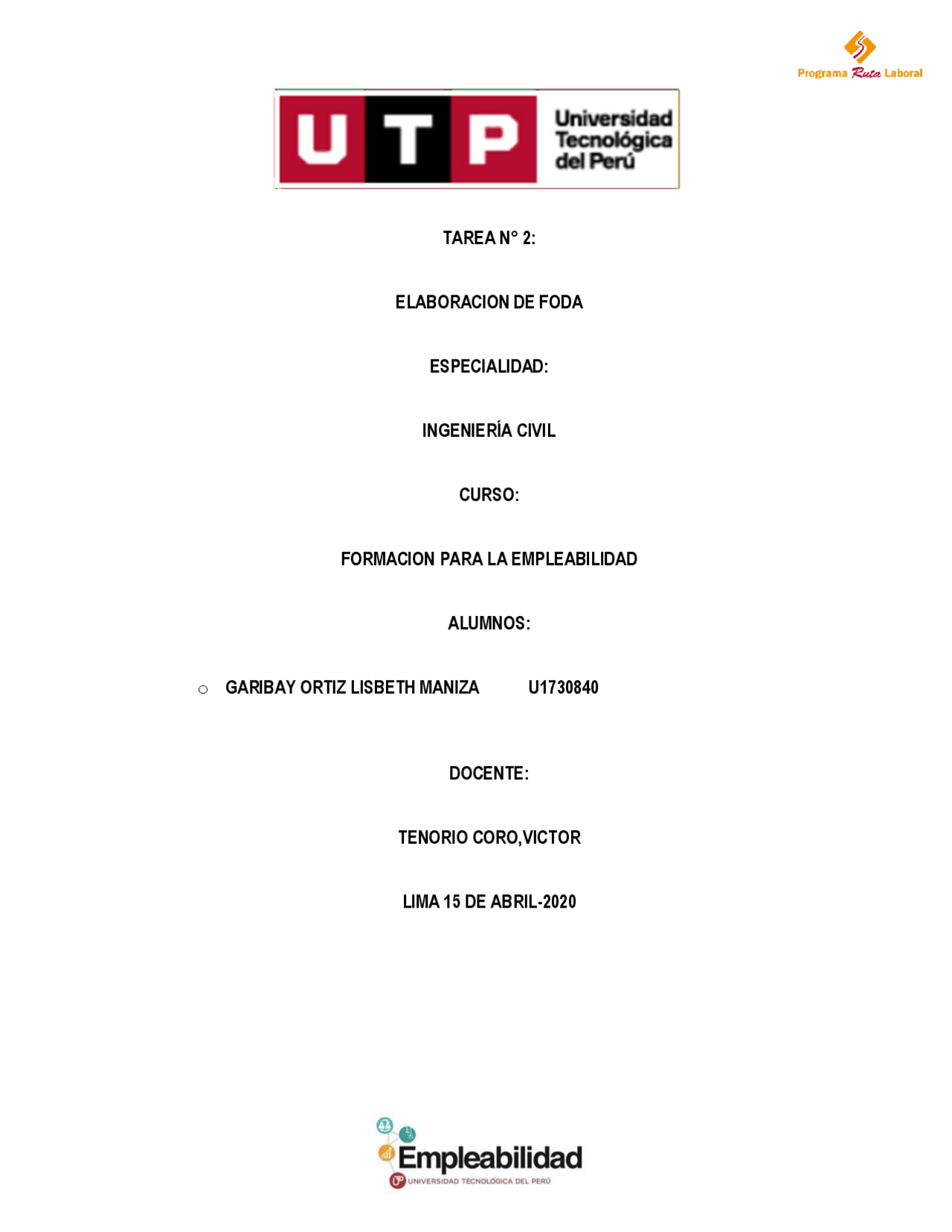 Tarea N° 2 Elaboracion De Foda Docsity