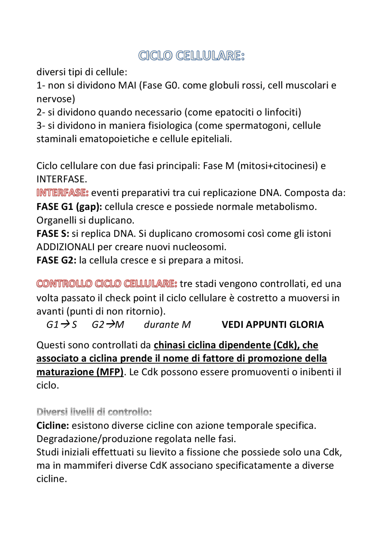 Ciclo Cellulare Meiosi E Mitosi Docsity