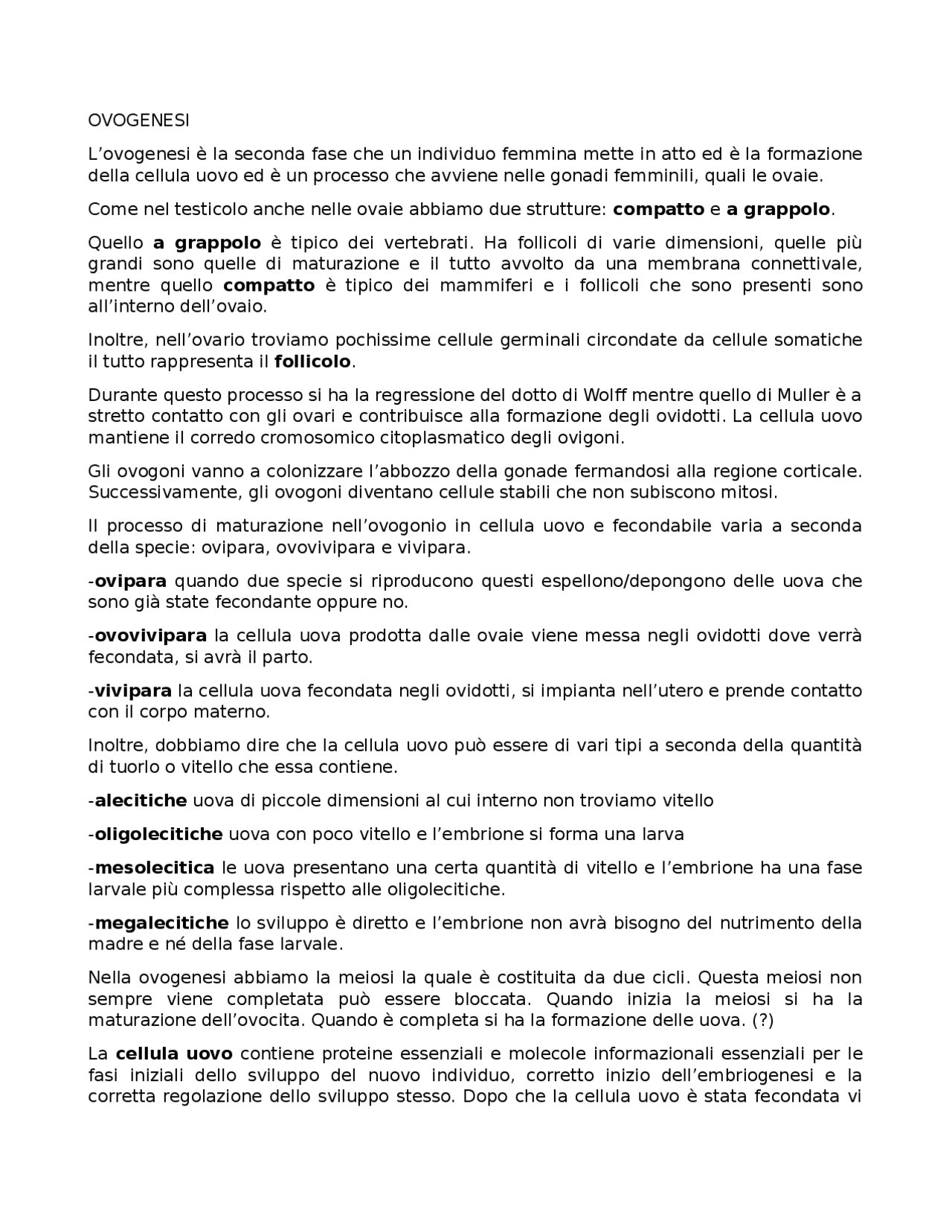 OVOGENESI IN BIOLOGIA DELLO SVILUPPO | Sintesi del corso di Biologia ...