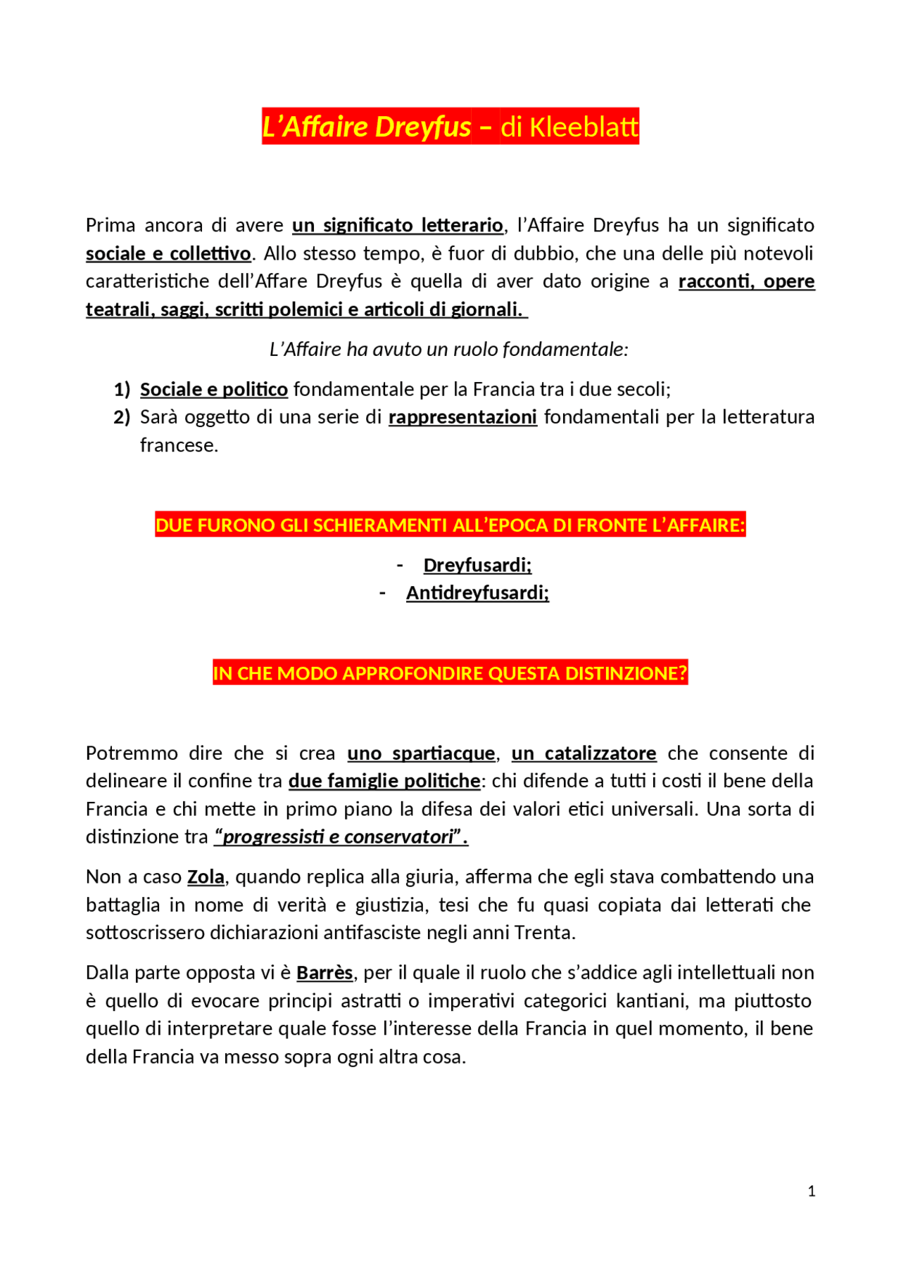Laffaire Dreyfus Suileman Kleeblatt Docsity