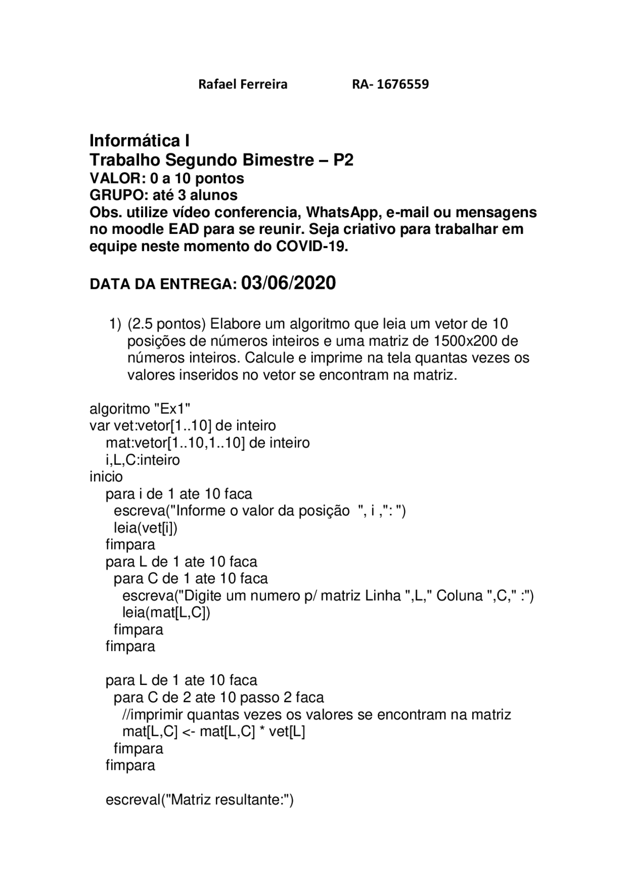ExercÍcios De Algoritmo Docsity