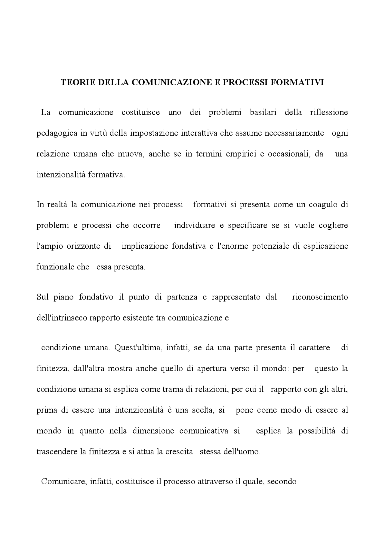 Teorie Della Comunicazione E Processi Formativi Docsity