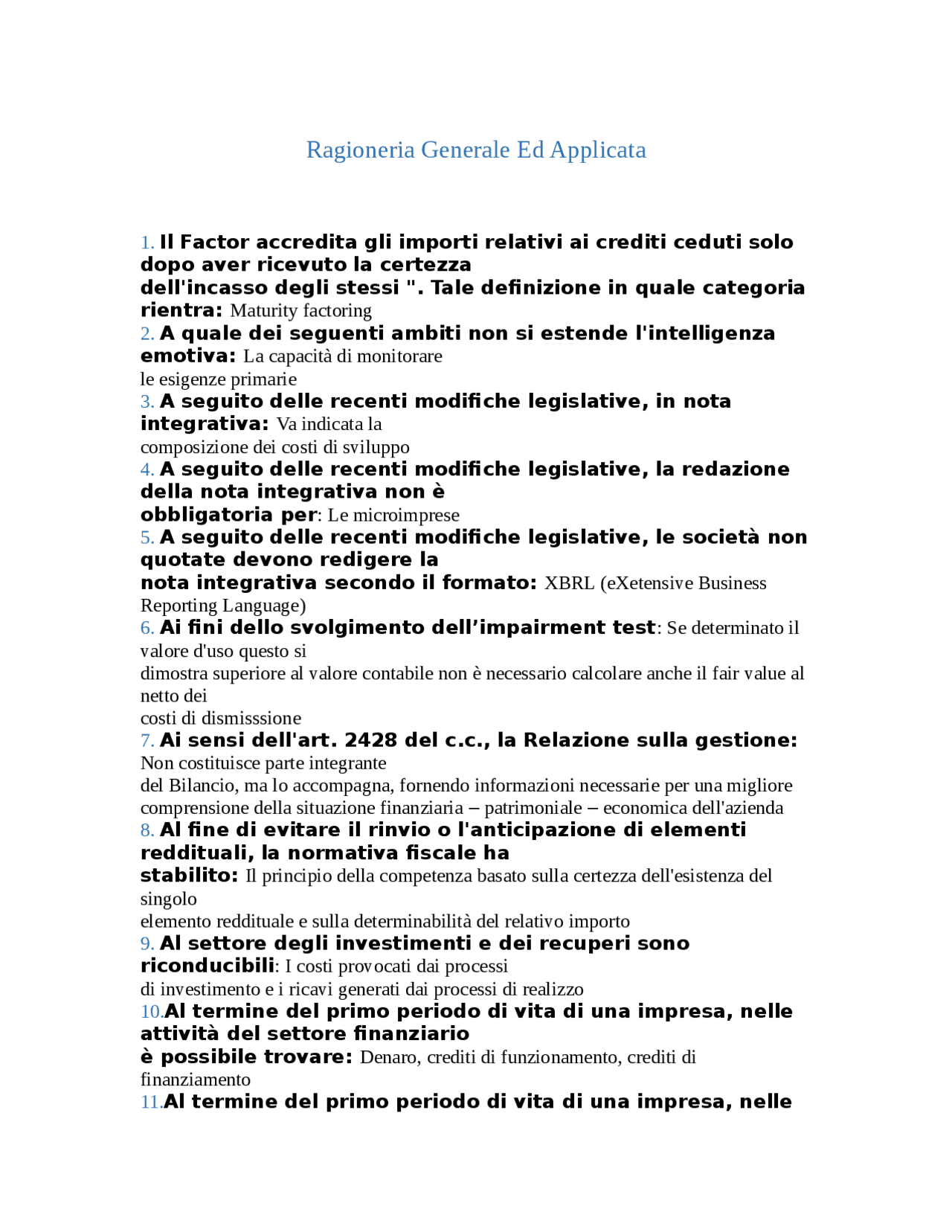 Ragioneria Generale Ed Applicata Lm56 Prove Desame Pegaso 2020 Docsity