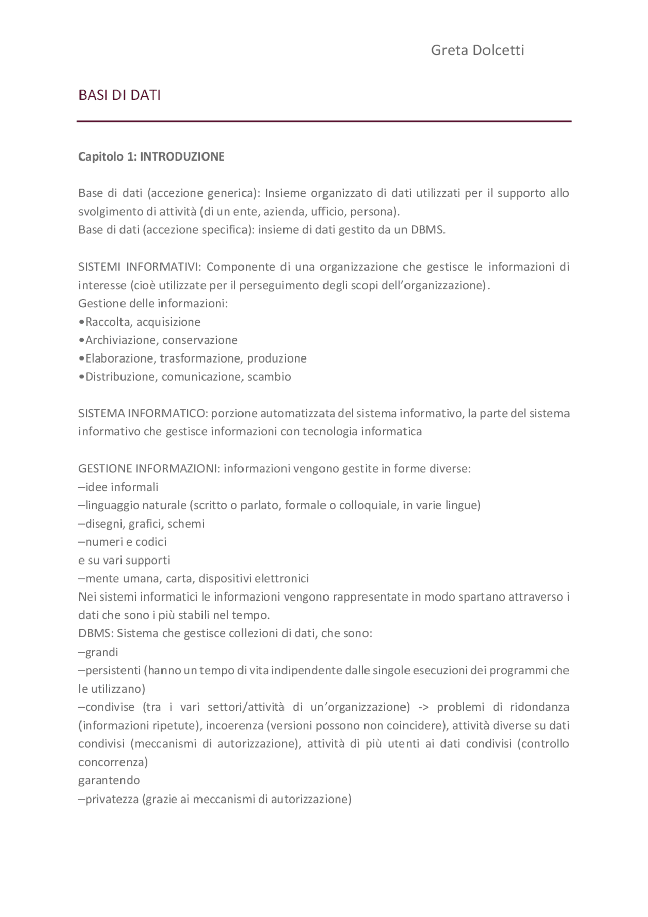 Riassunto Basi Di Dati Database Docsity