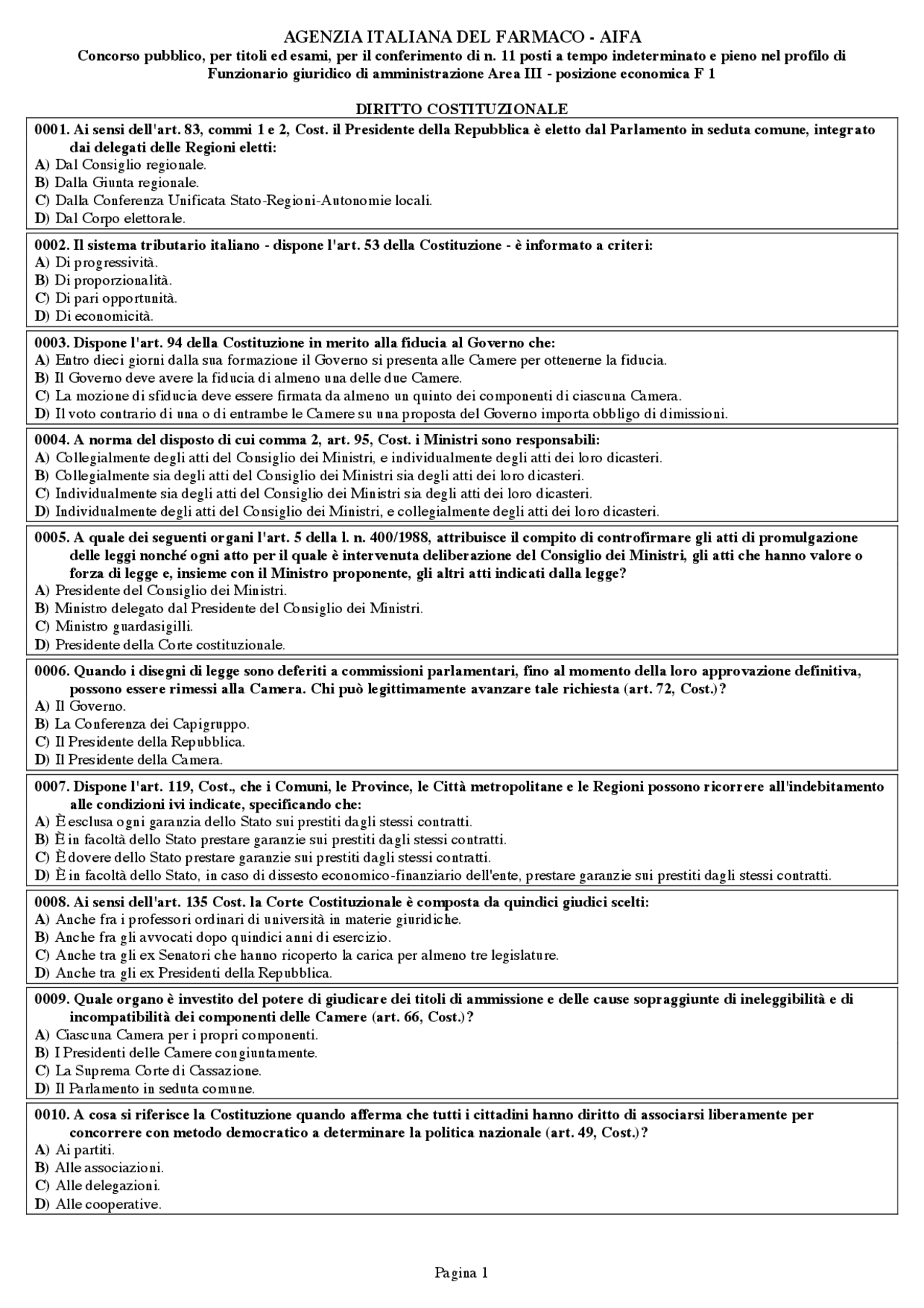 Raccolta Quiz Diritto Costituzionale Docsity