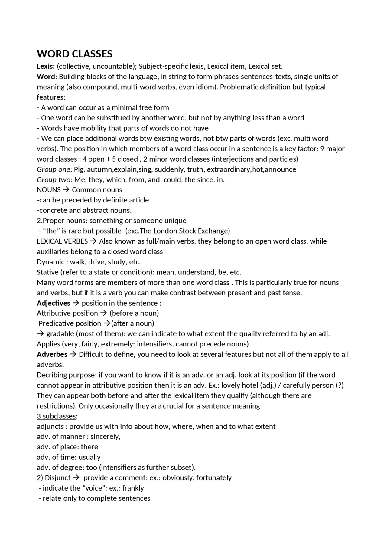 Word Classes Esame Fonetica Docsity