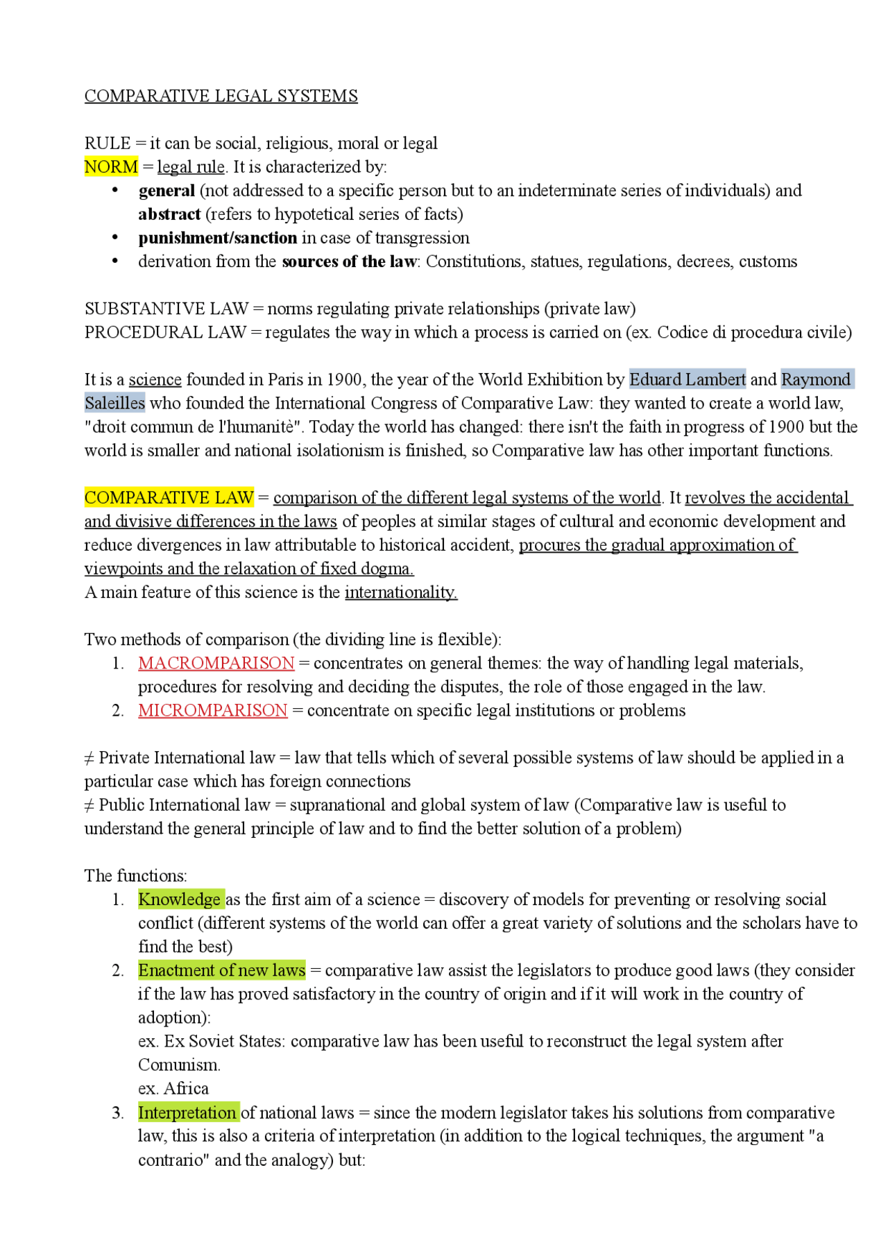Comparative Legal Systems Appunti Completi Del Corso Docsity