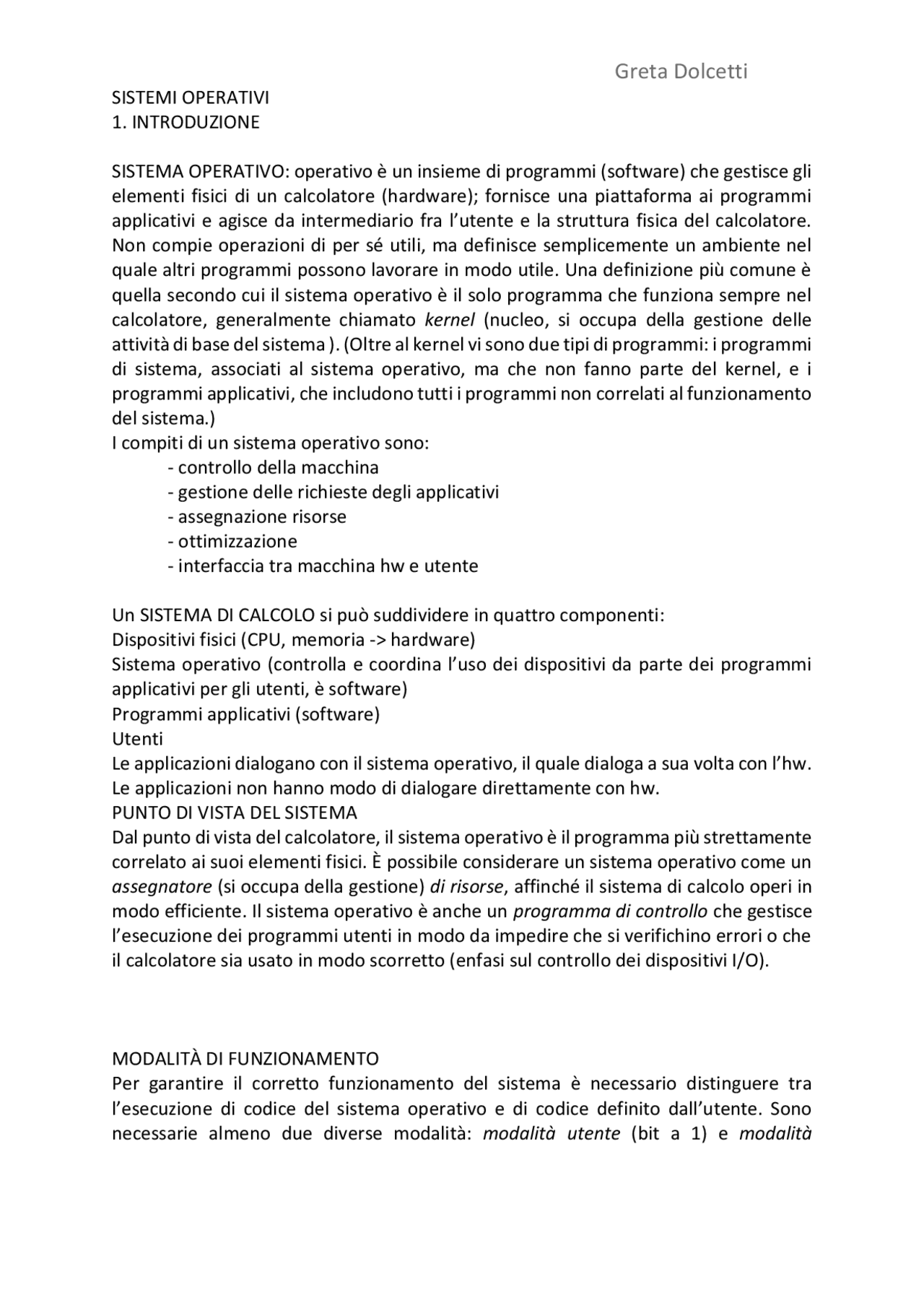 Riassunto Di Sistemi Operativi Docsity