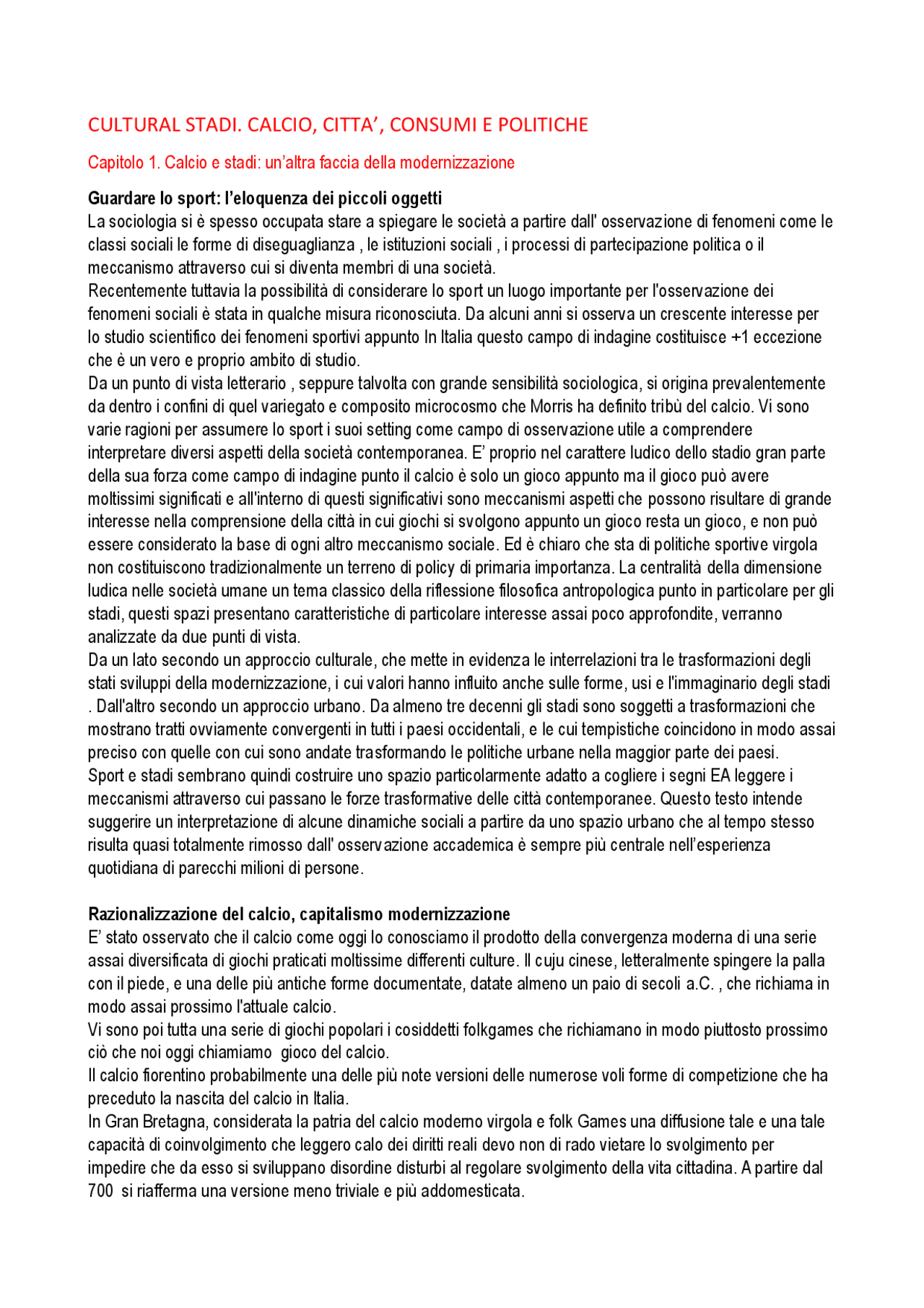 Riassunto Completo Del Libro Cultural Stadi Di Simone Tosi Docsity