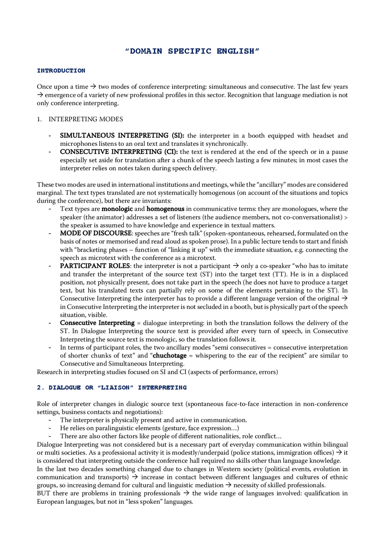 Riassunto Modulo 2 Domain Specific English Appunti Di Lingua