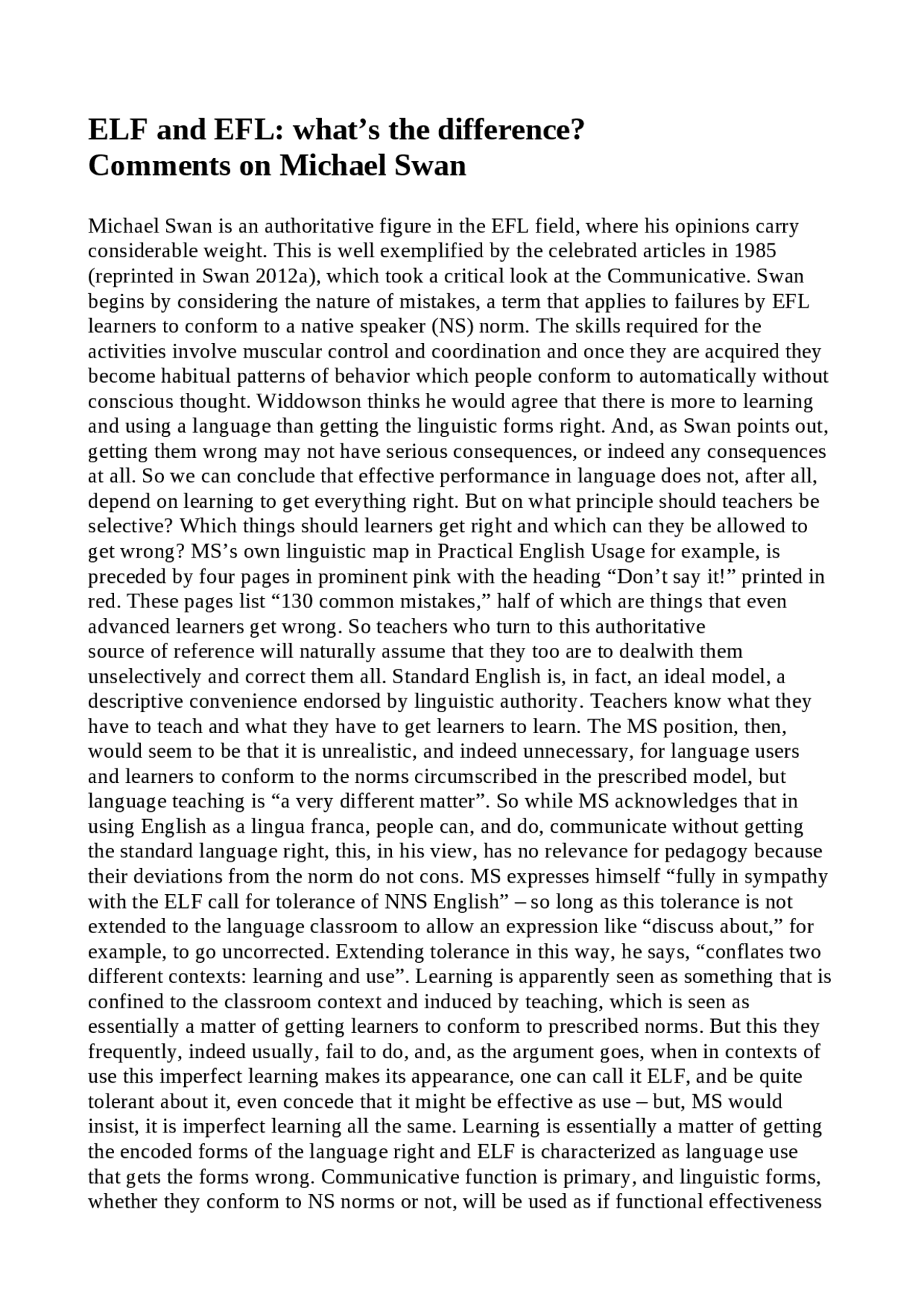 The difference between ELF and EFL - Docsity