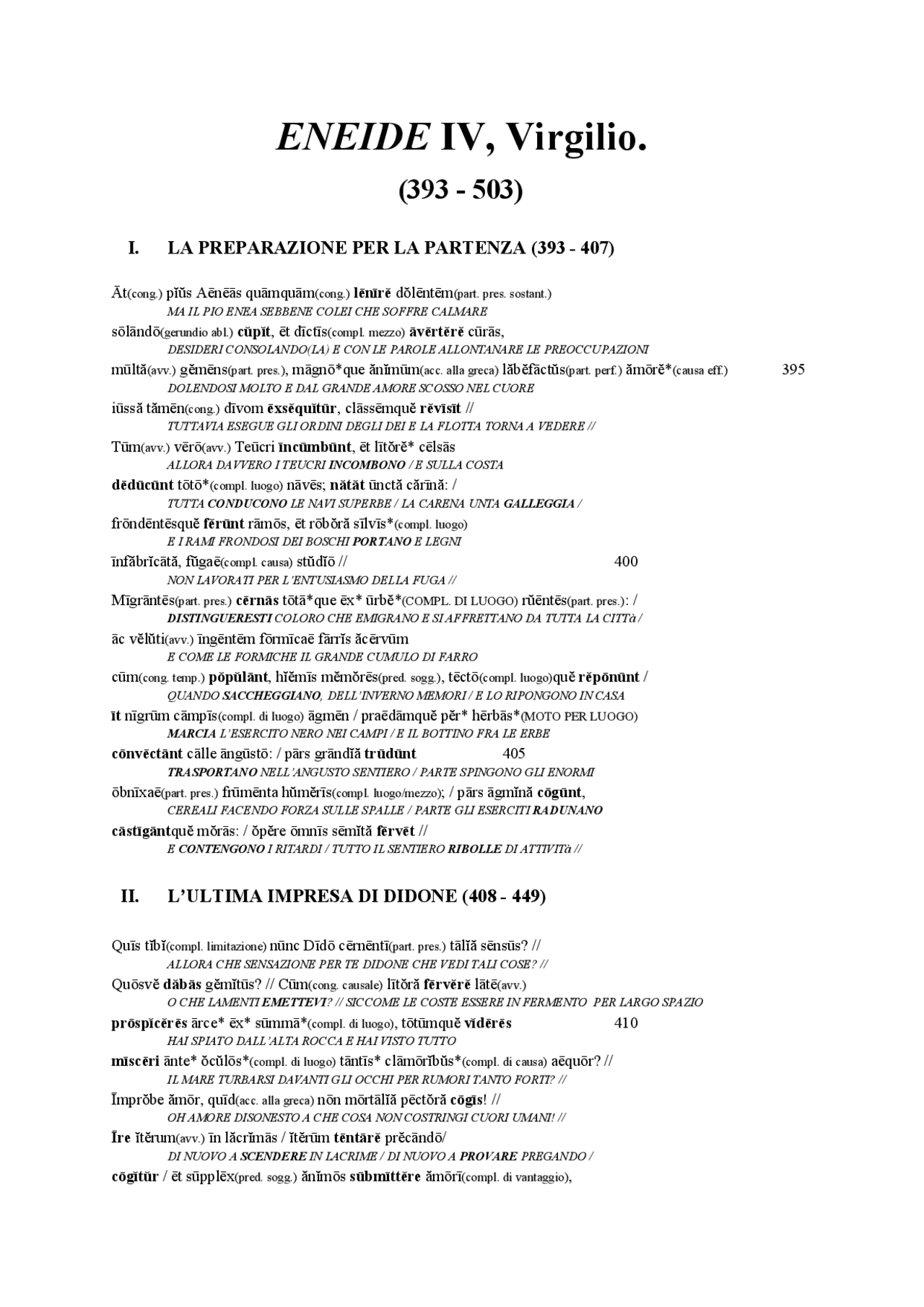ENEIDE IV, 393 - 503 | Dispense di Letteratura latina | Docsity