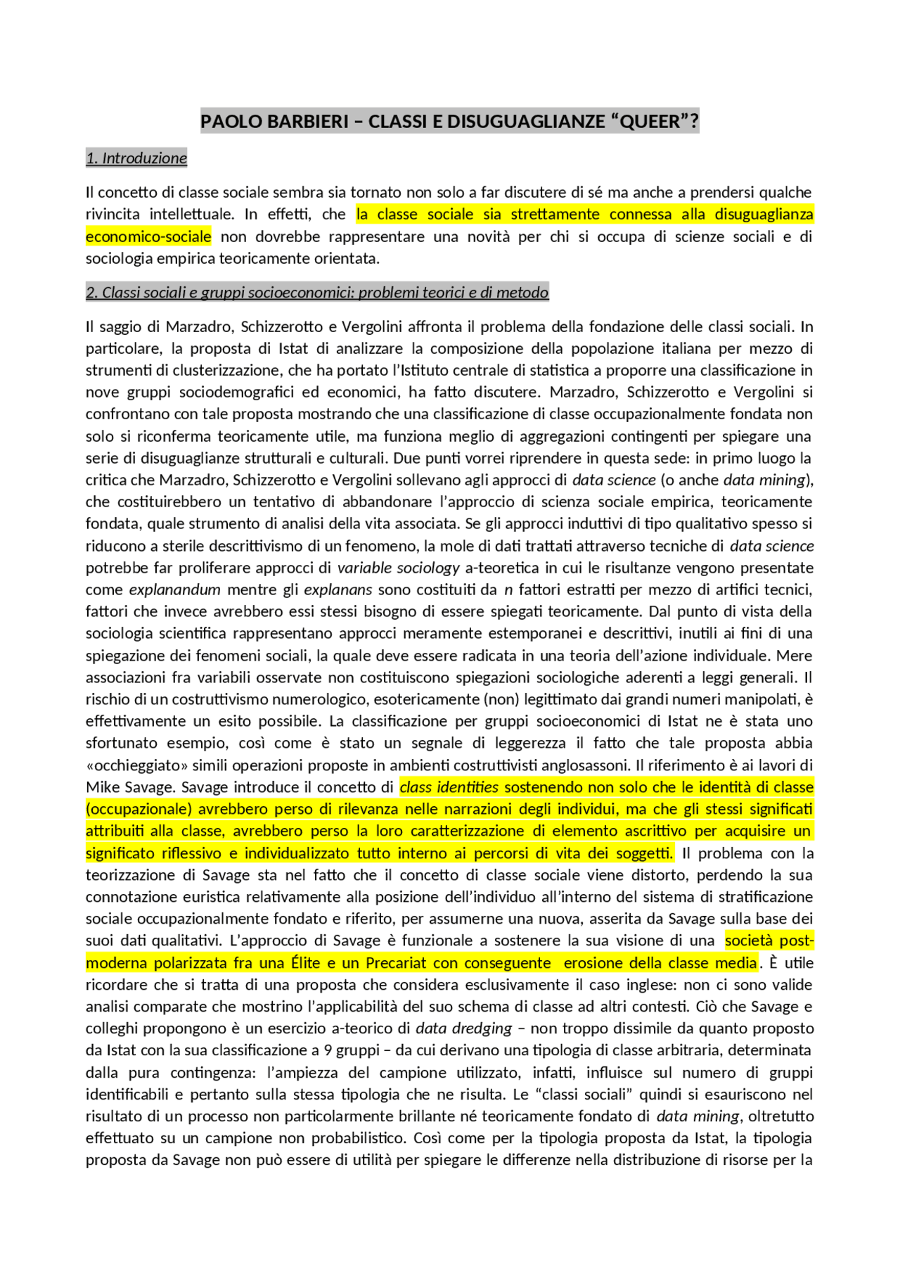 Classi E Disuguaglianze Queer Docsity