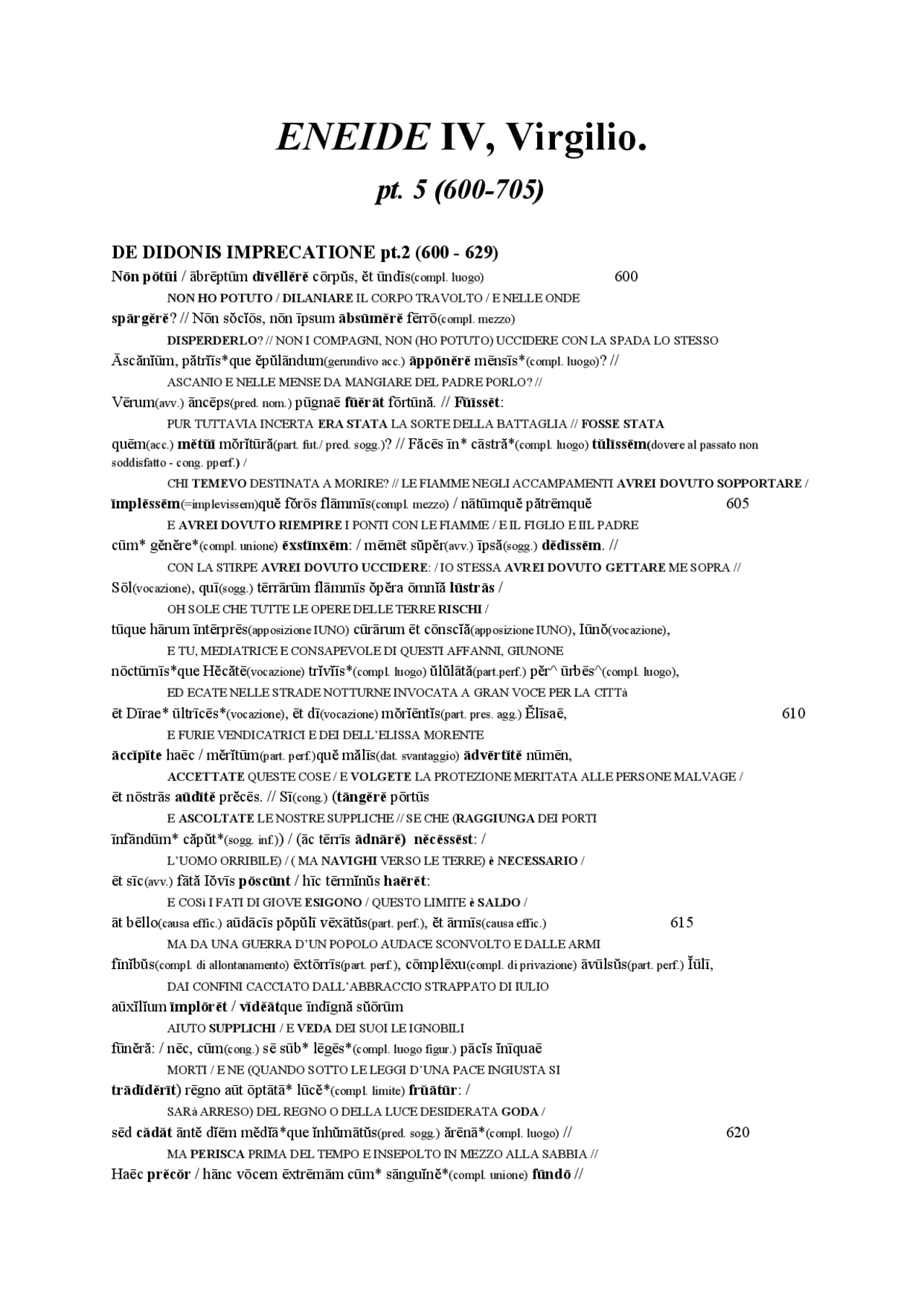 ENEIDE IV, versi 600 - 705 | Dispense di Letteratura latina | Docsity