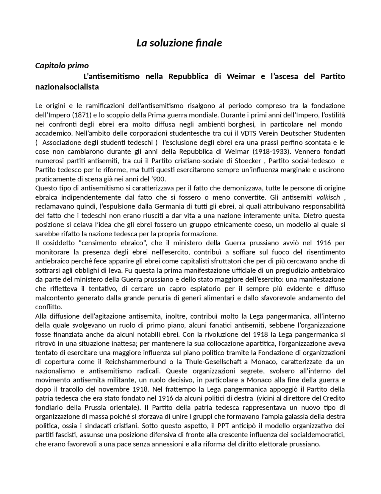 La soluzione finale - Docsity