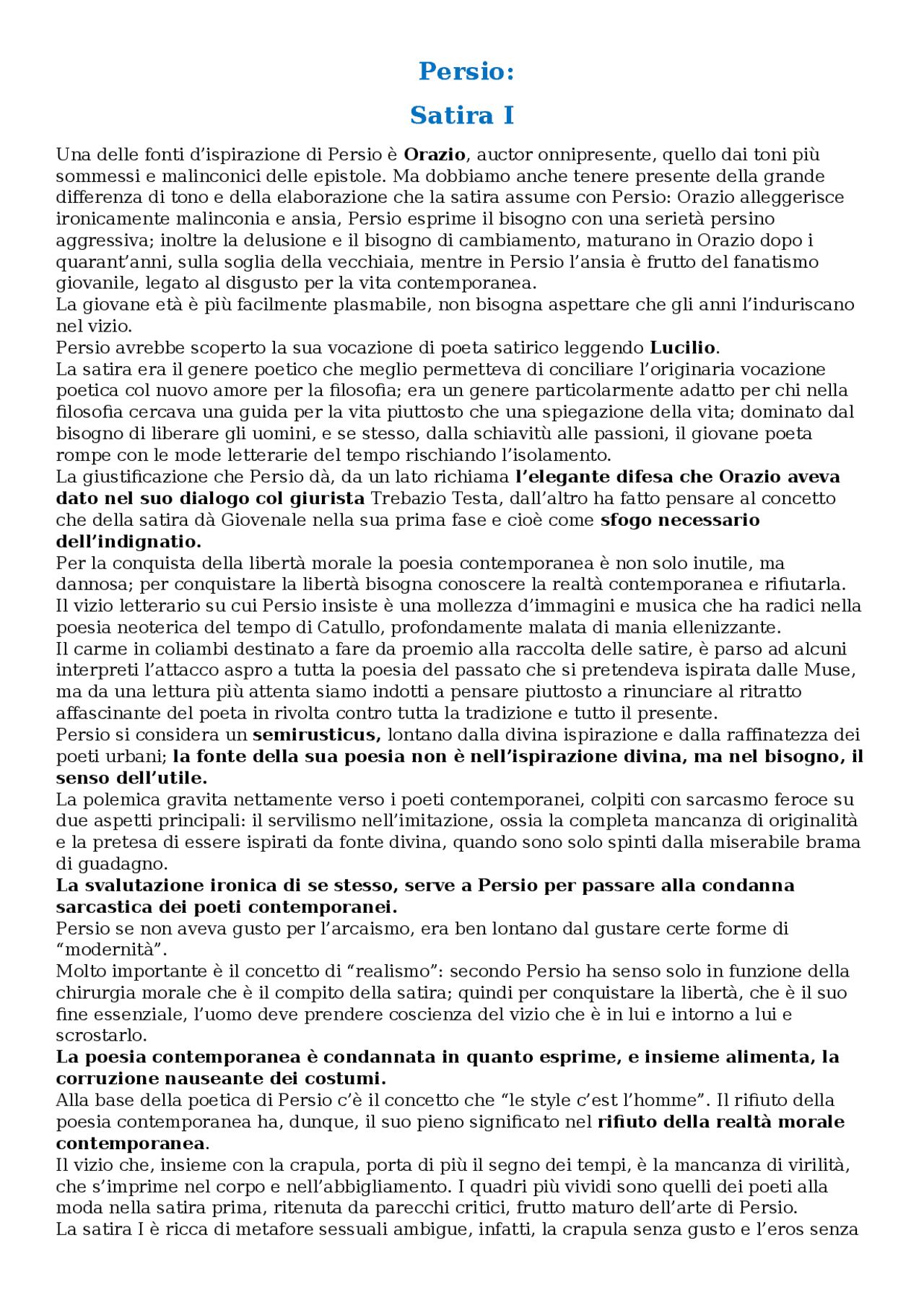 La Vita Di Persio Satira I Docsity