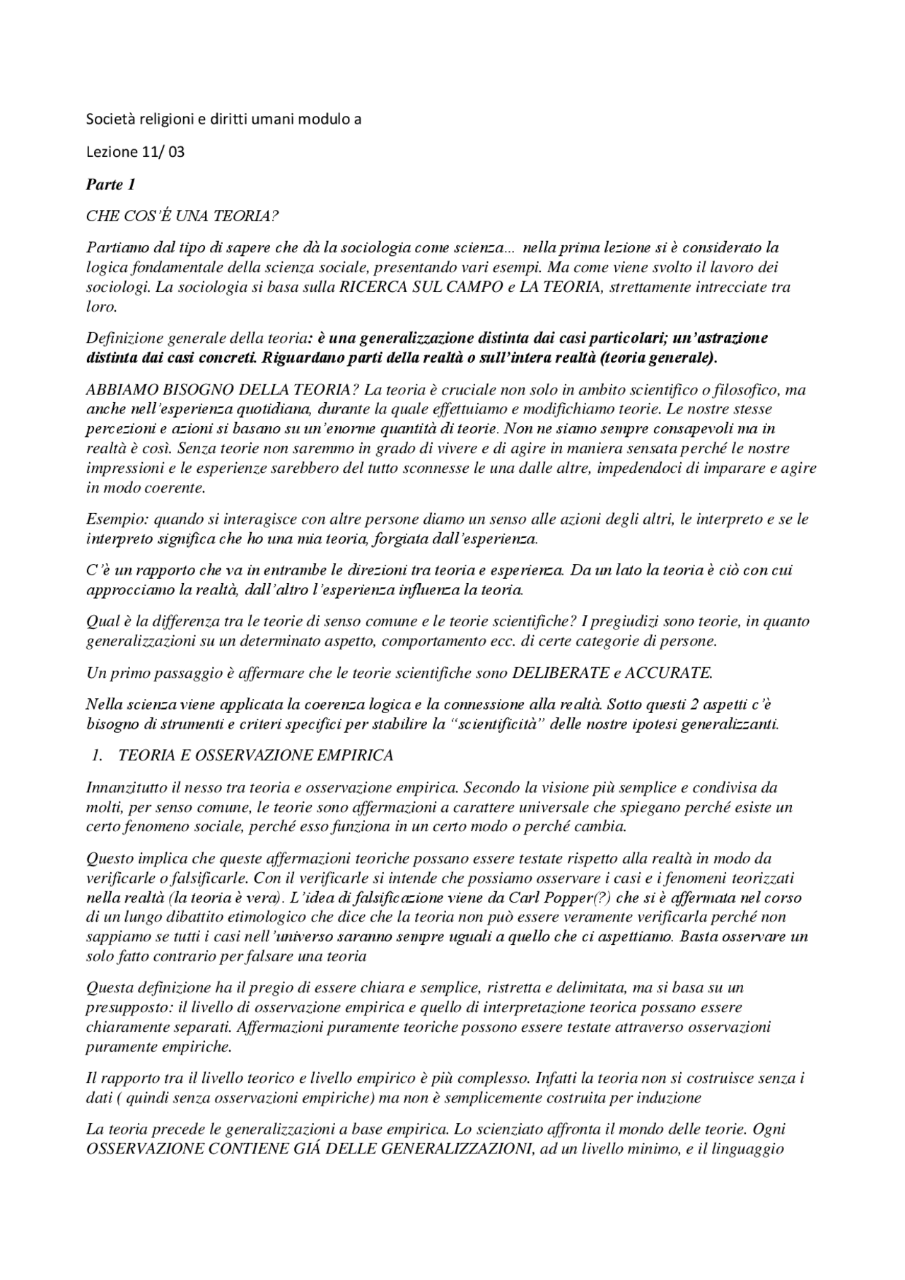Che Cosè Una Teoria Docsity