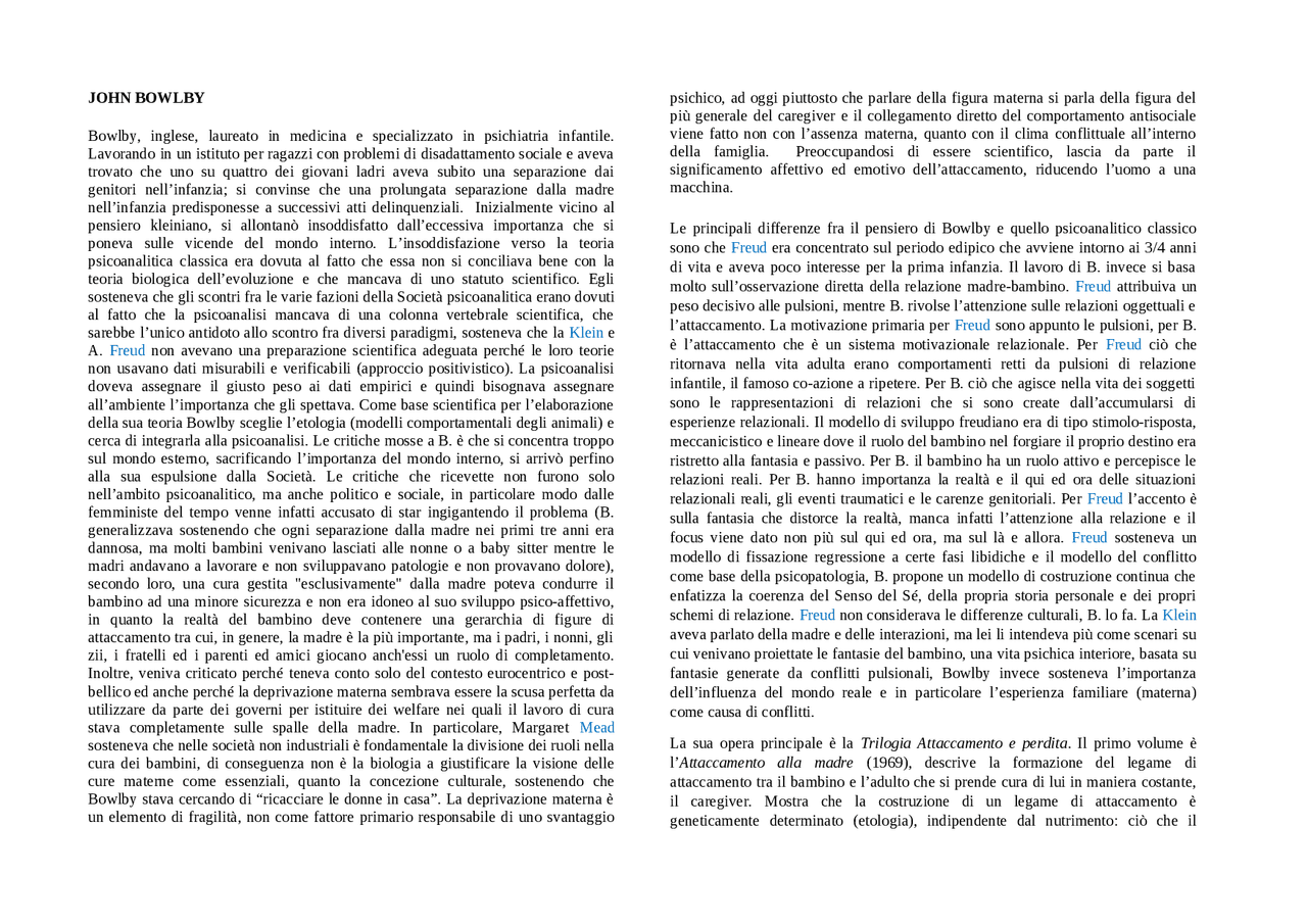 Riassunto John Bowlby Docsity