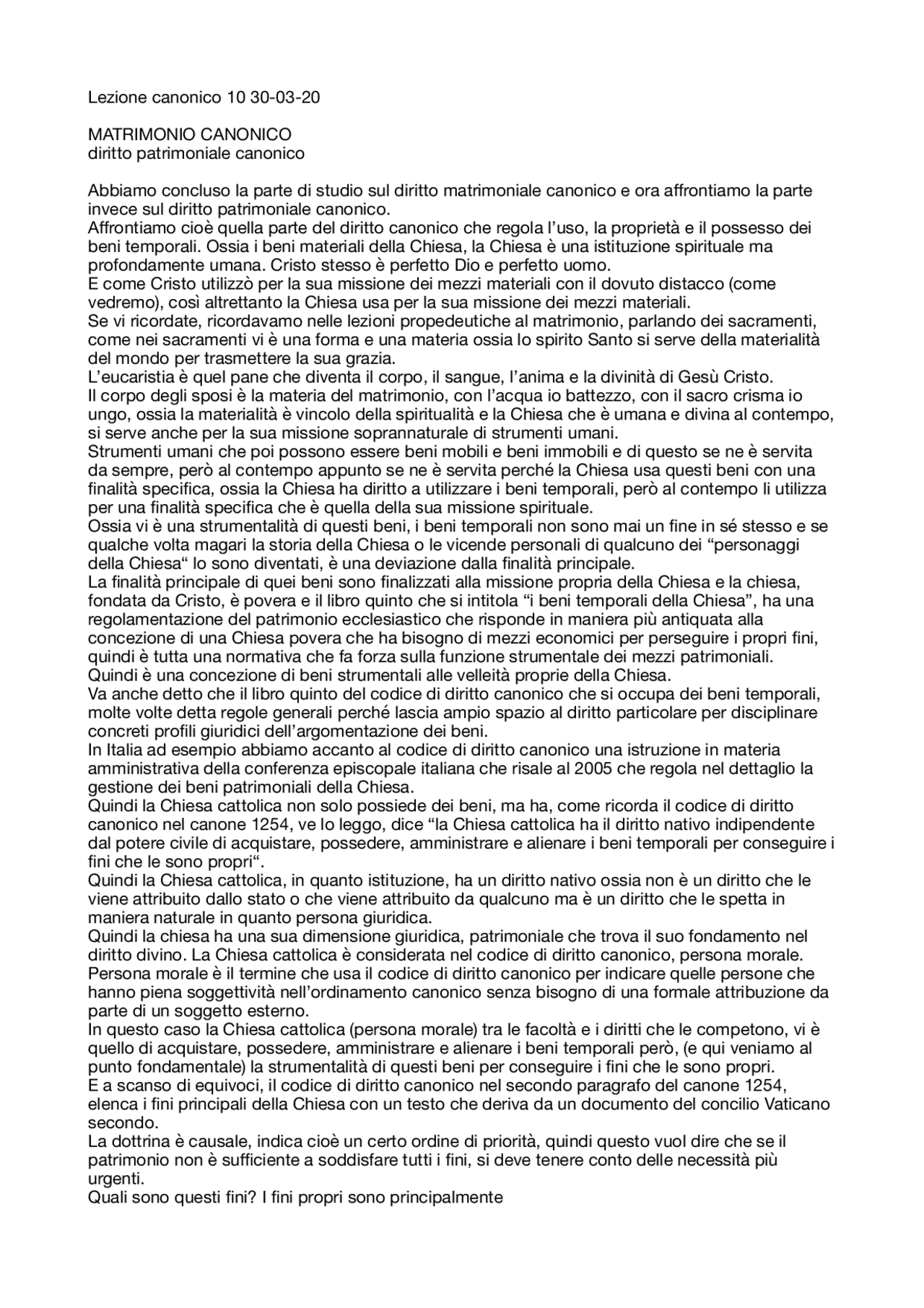 Lezione Di Diritto Canonico 10 Docsity