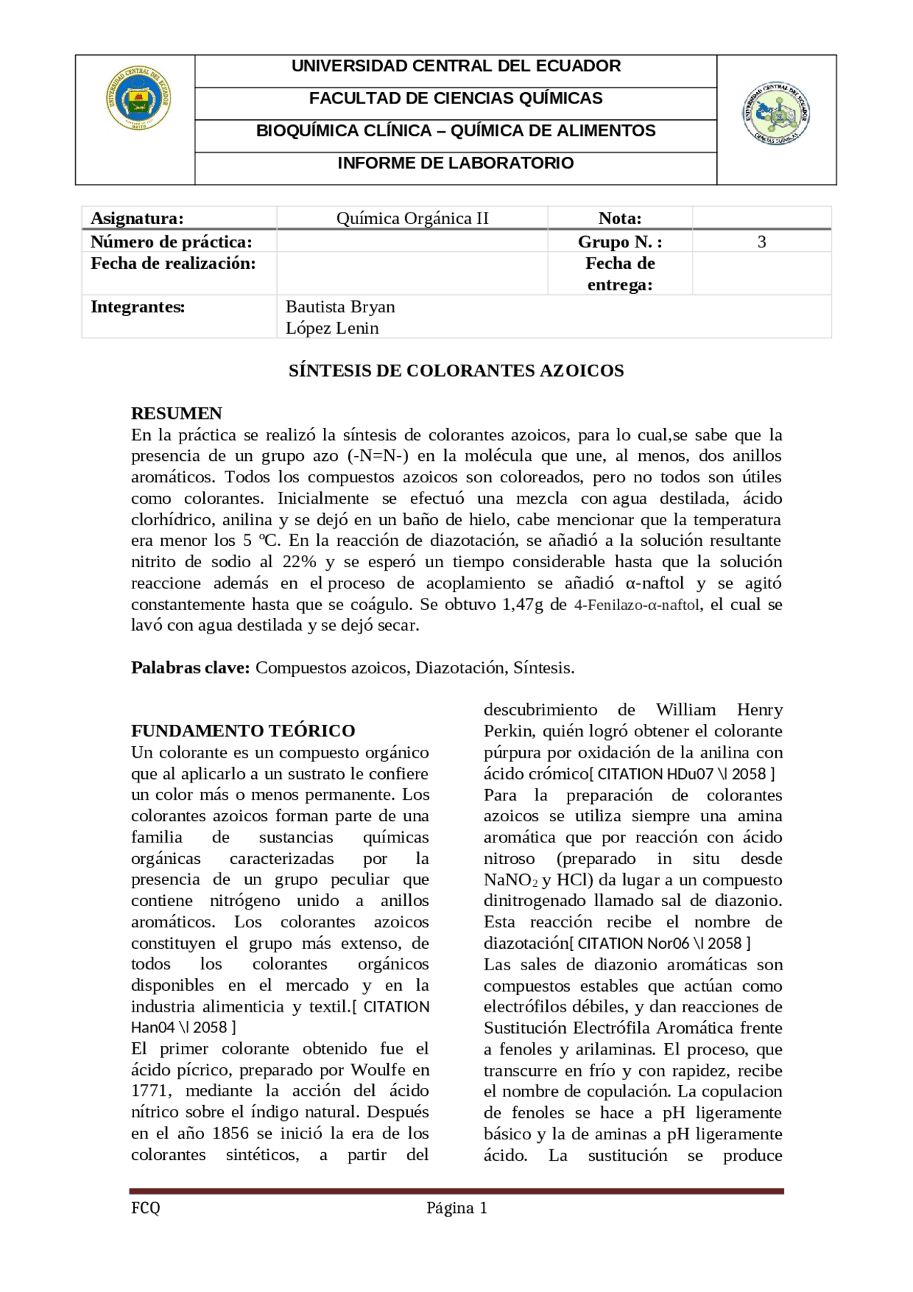 Sintesis de colorantes azoicos - Docsity