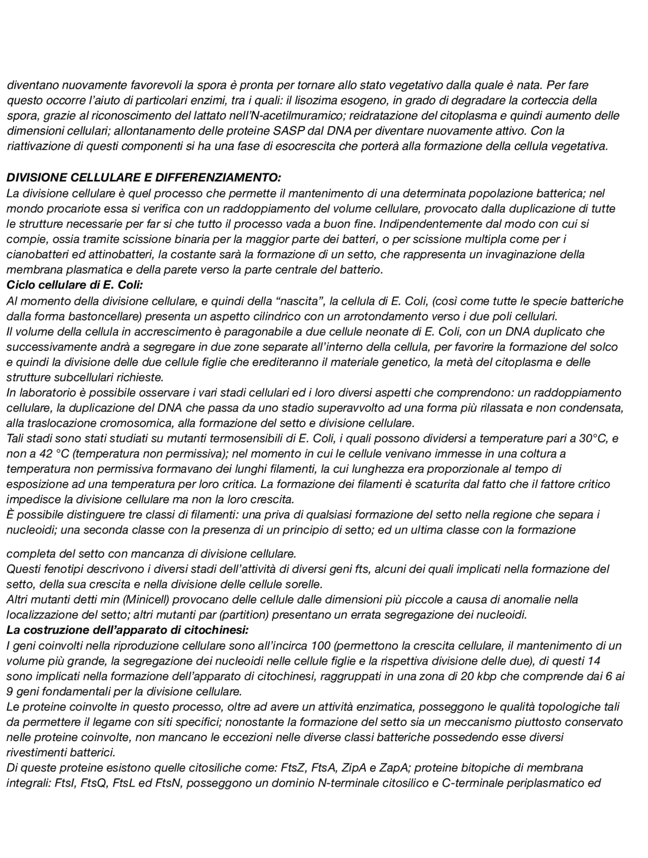 Divisione cellulare e differenziamento cellulare batterici - Docsity