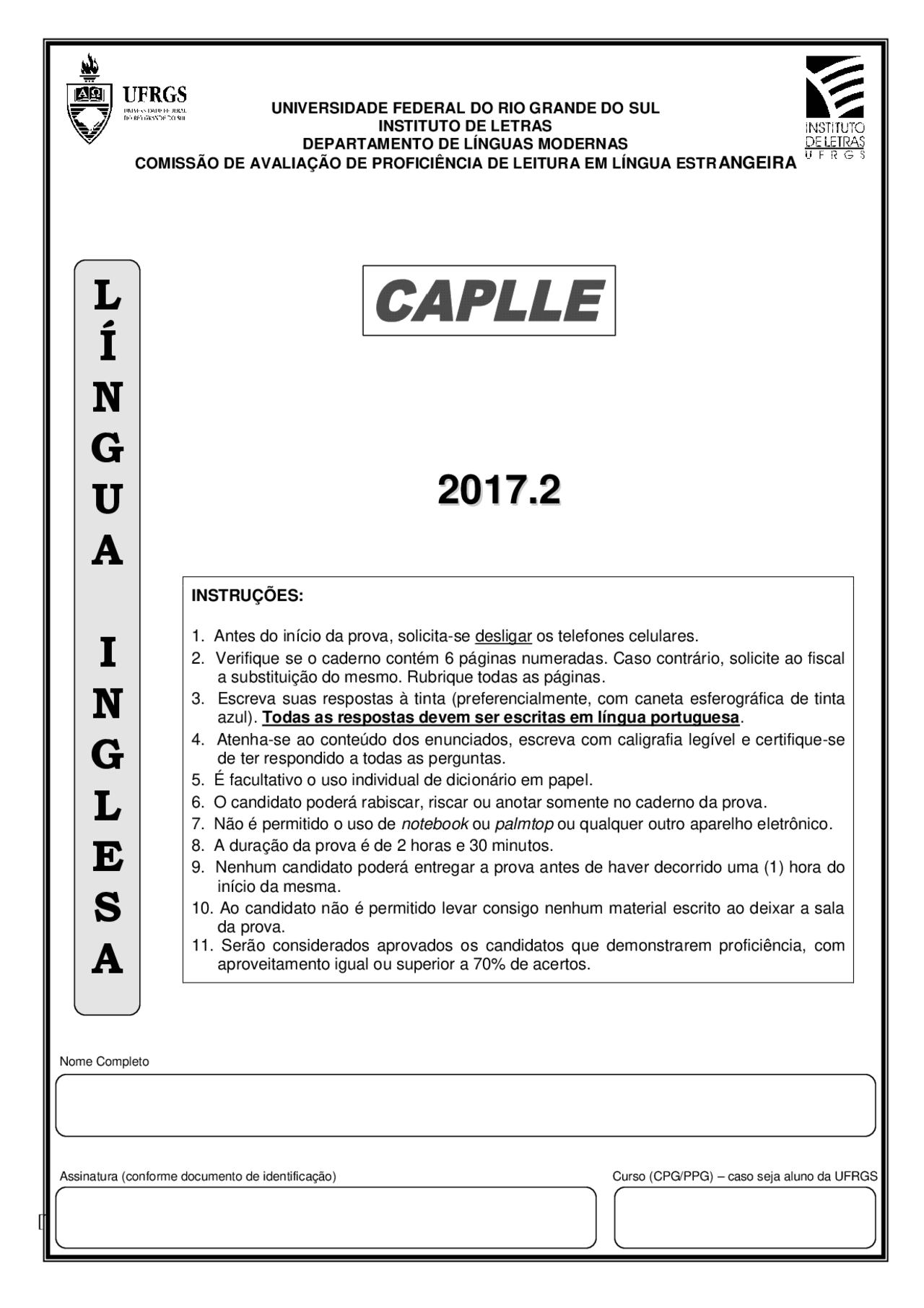 Modelo prova proficiência - Docsity