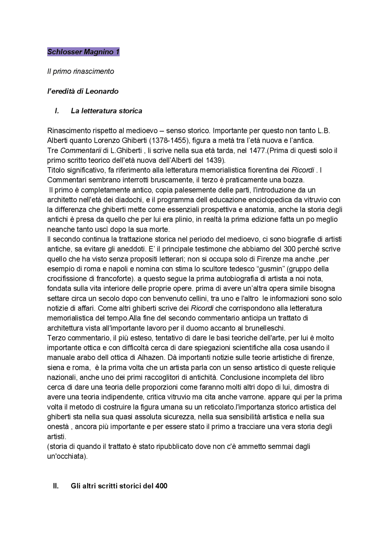 Riassunto Schlosser Docsity