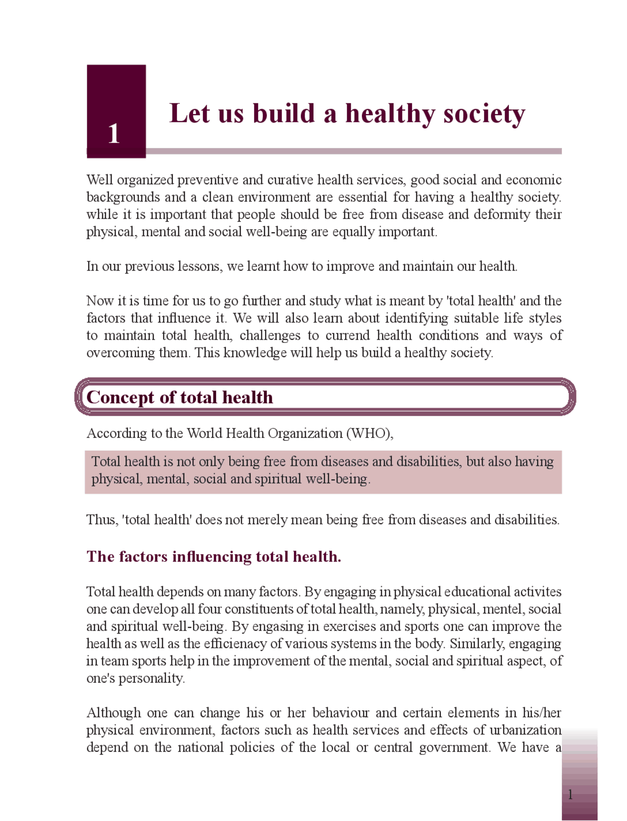 Let us build a healthy society - Docsity