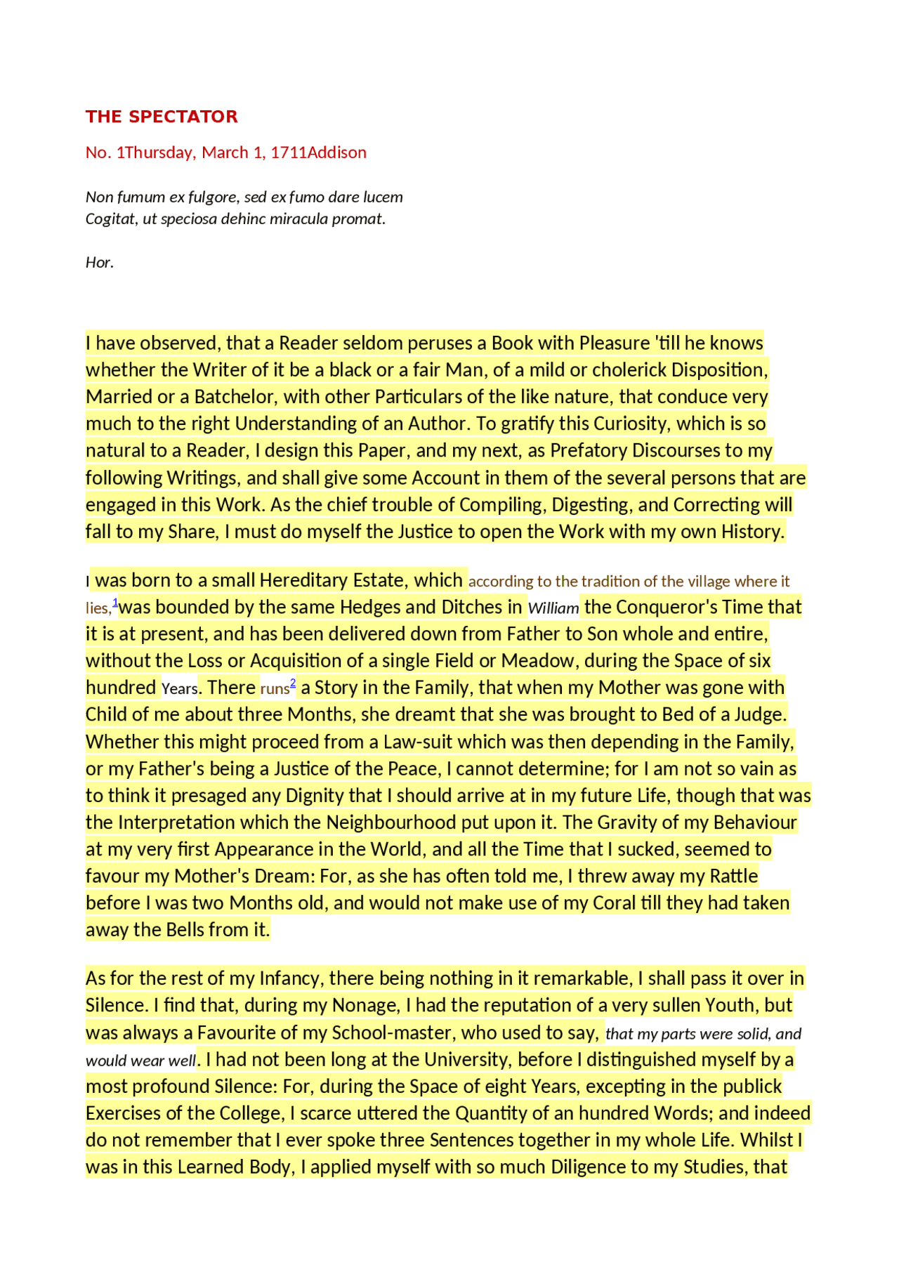 The spectator nr 1, 10, 69 | Sintesi del corso di Letteratura Inglese ...