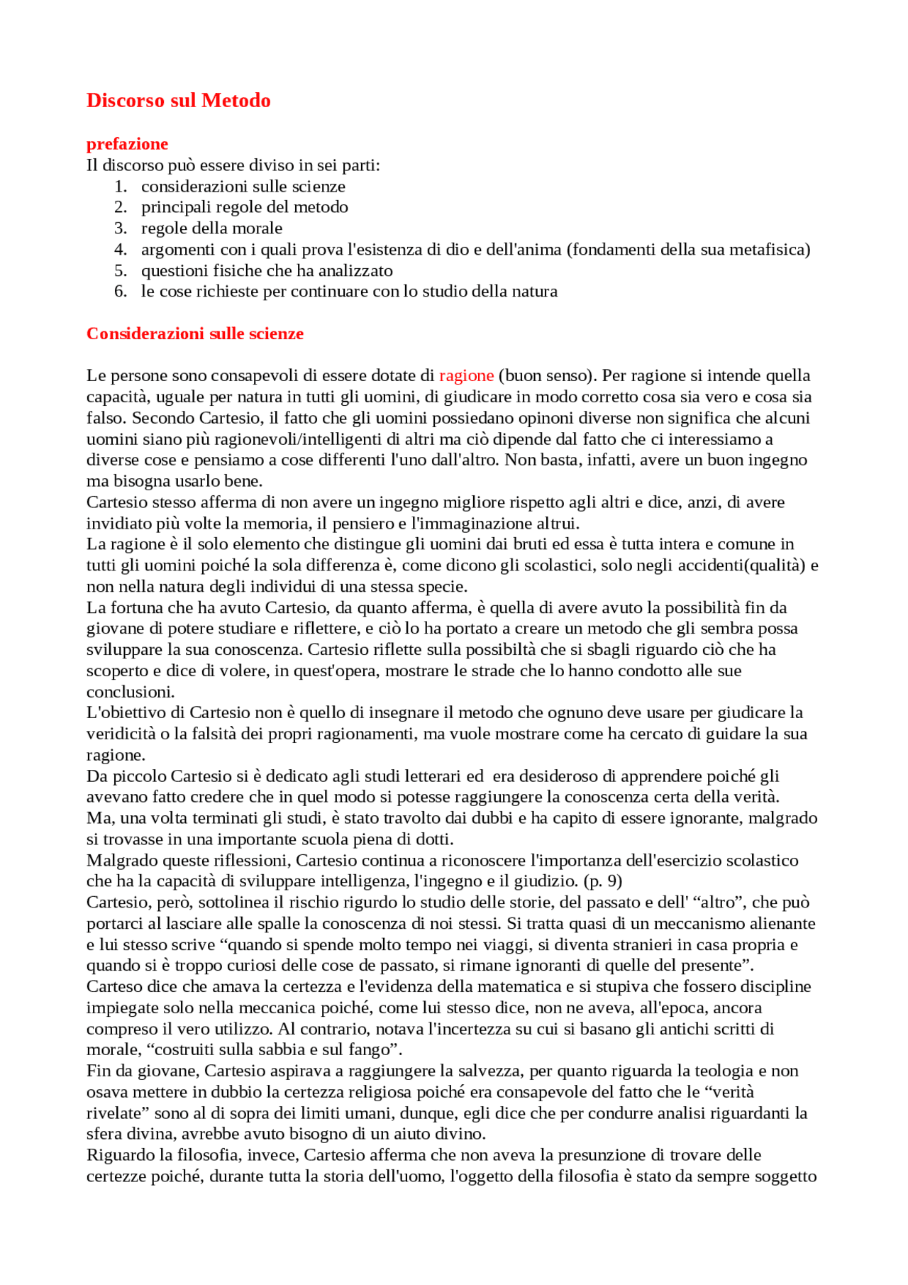 Cartesio Discorso Sul Metodo Docsity