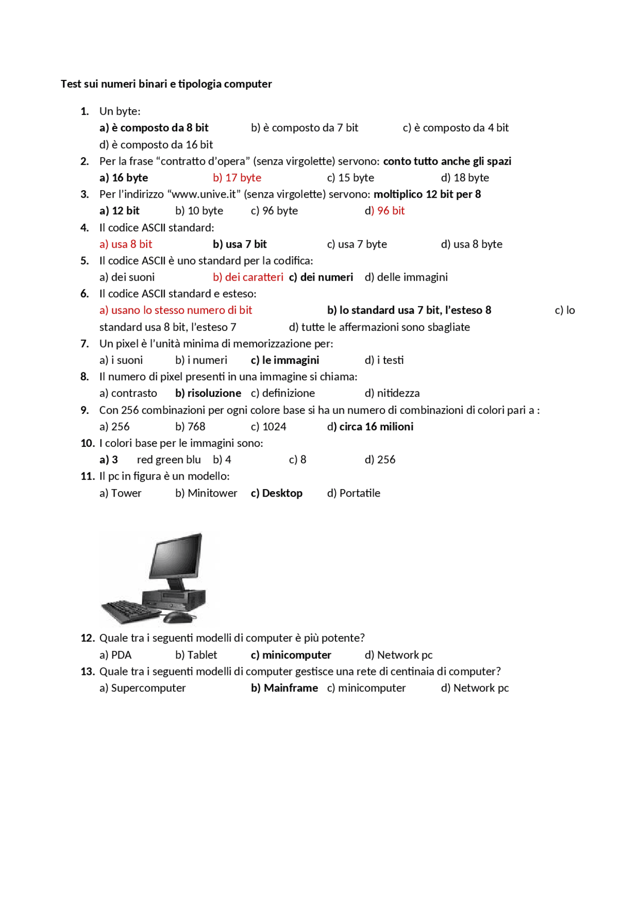 Simulazione Esame Informatica Base Codifica Docsity