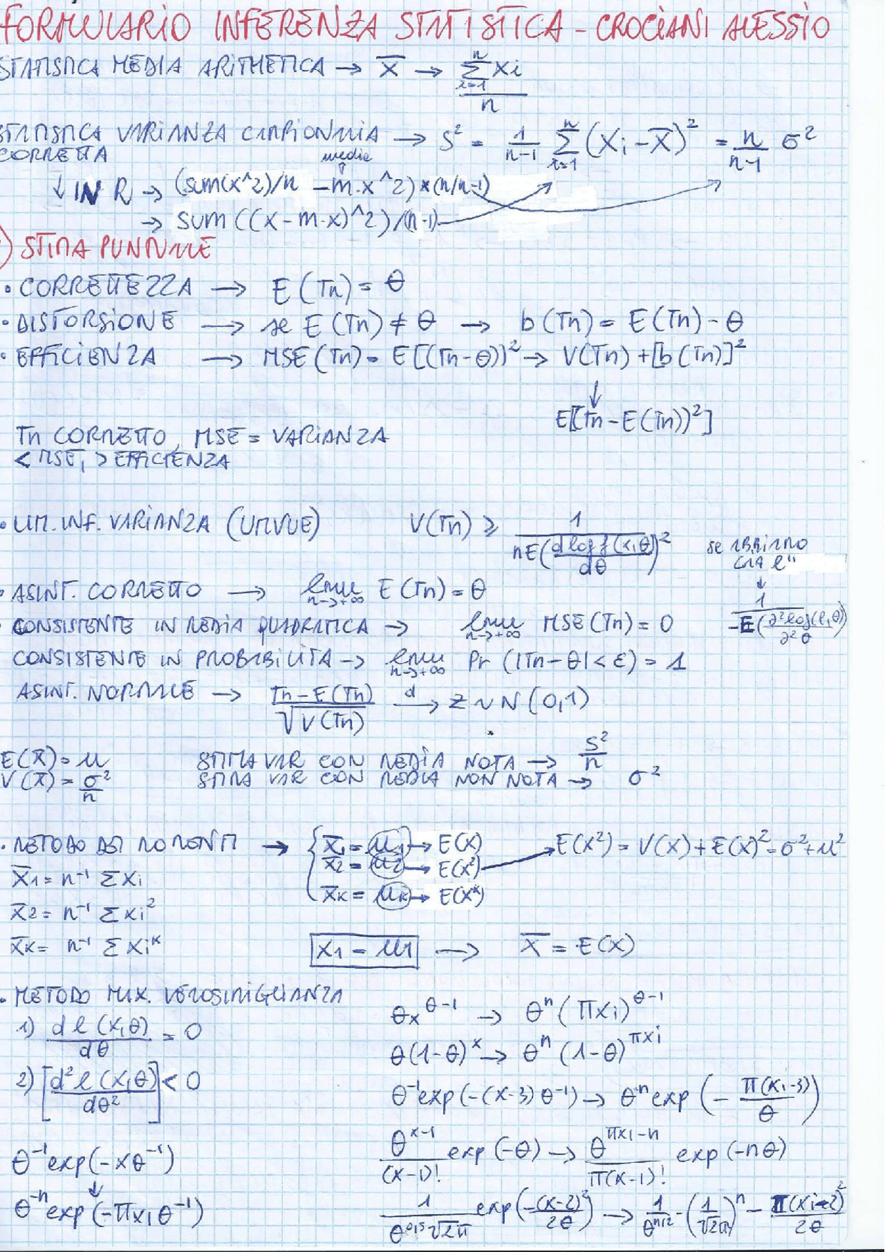 FORMULARIO INFERENZA STATISTICA - Docsity