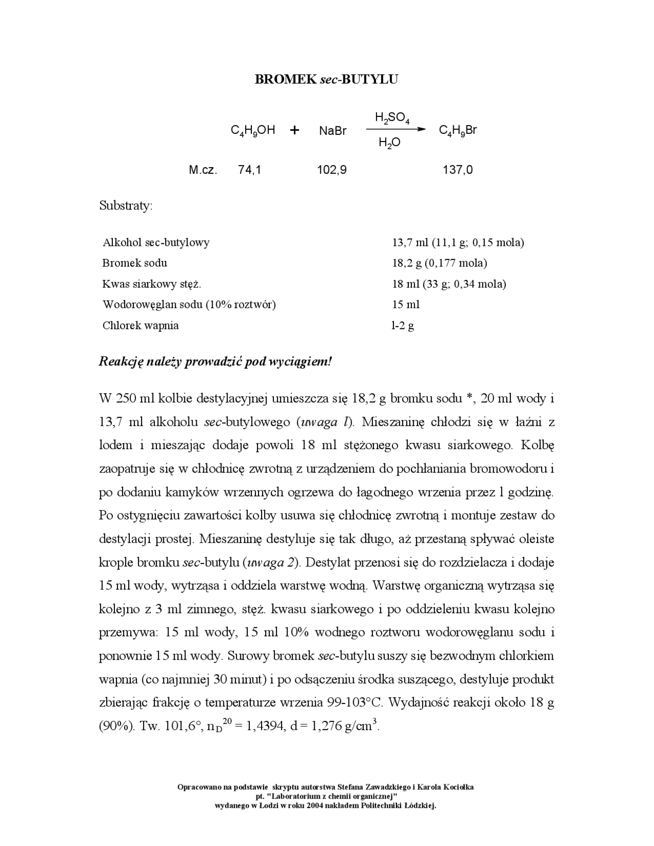 BROMEK sec-BUTYLU - charakterystyka - Docsity