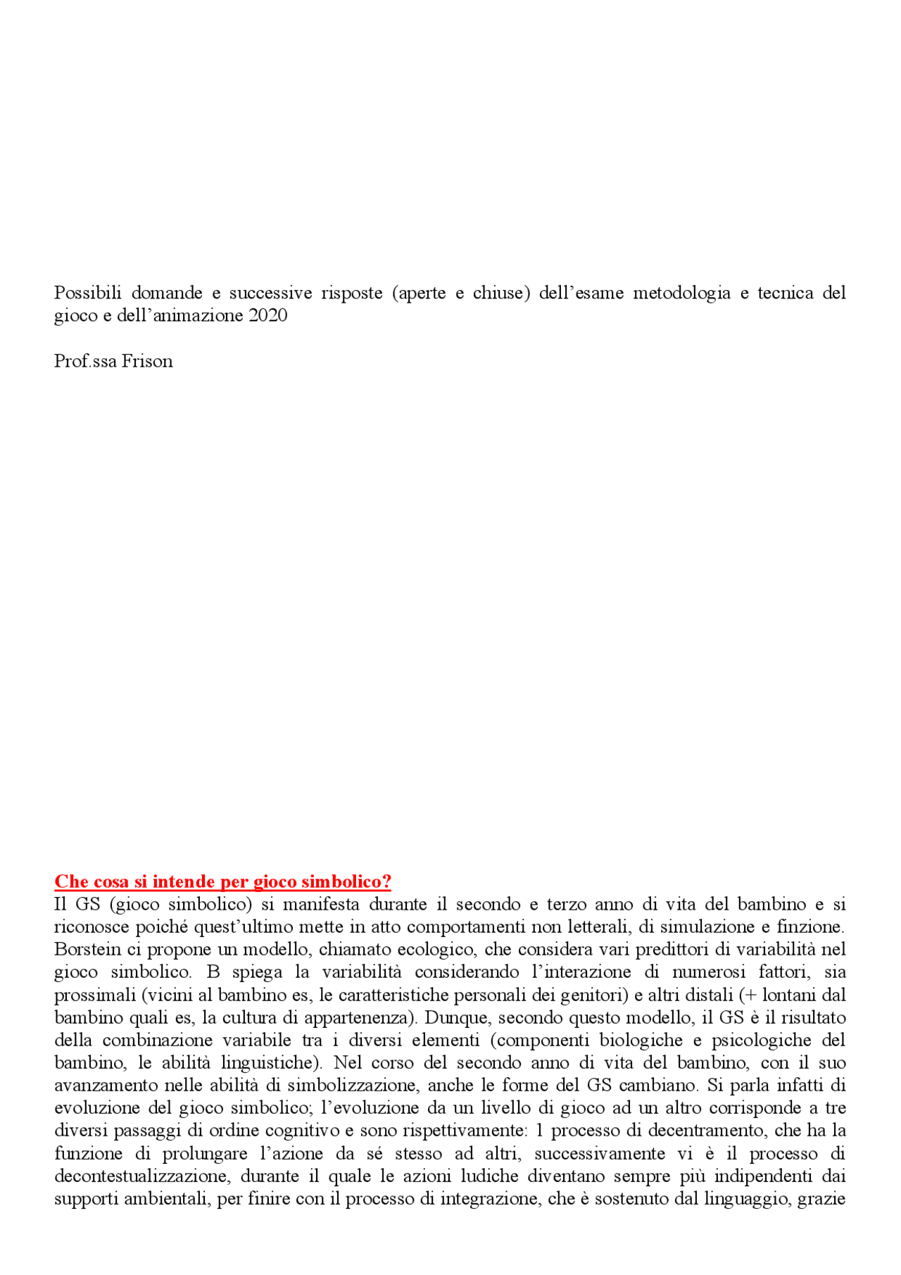 Domande E Relative Risposte Esame Frison 2020 Formazione Primaria Docsity