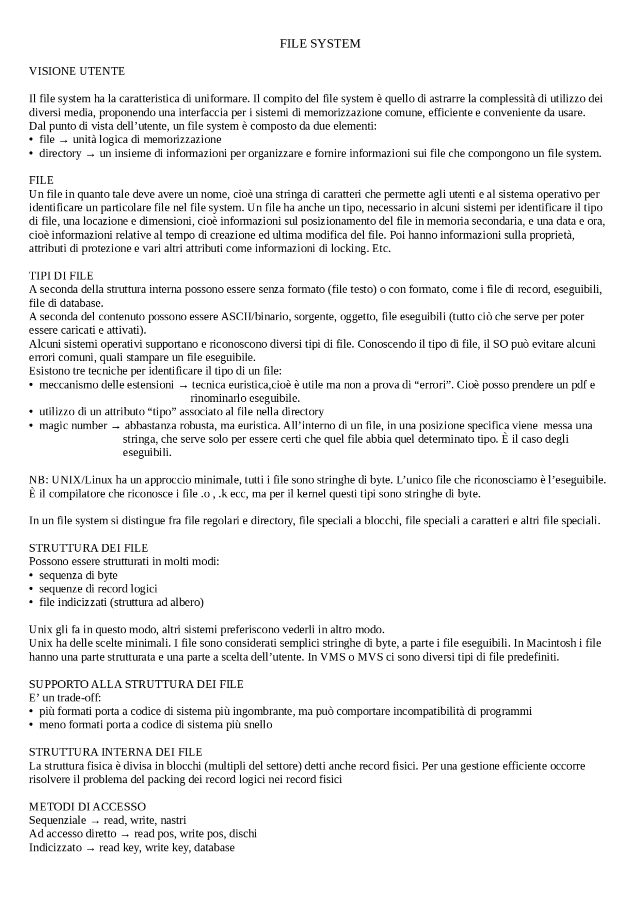 File System Sistemi Operativi Docsity