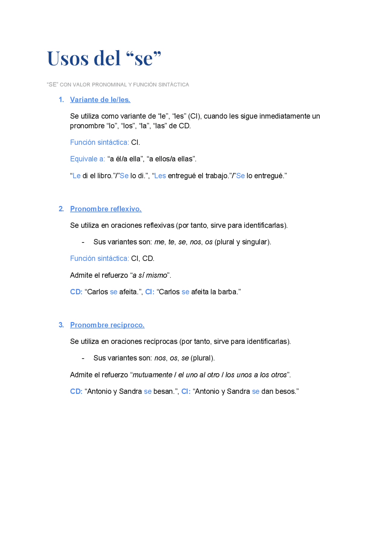 Apuntes sobre los usos del "se" - Docsity