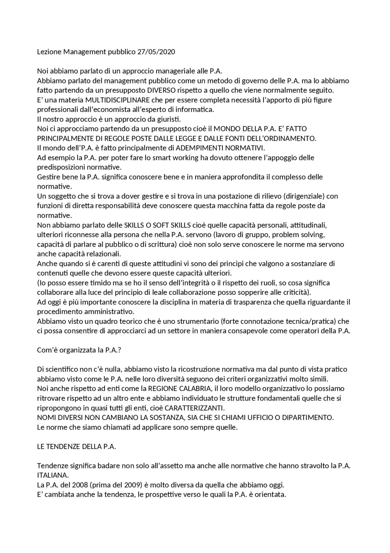 Managment Pubblico Lezioni Importanti Docsity