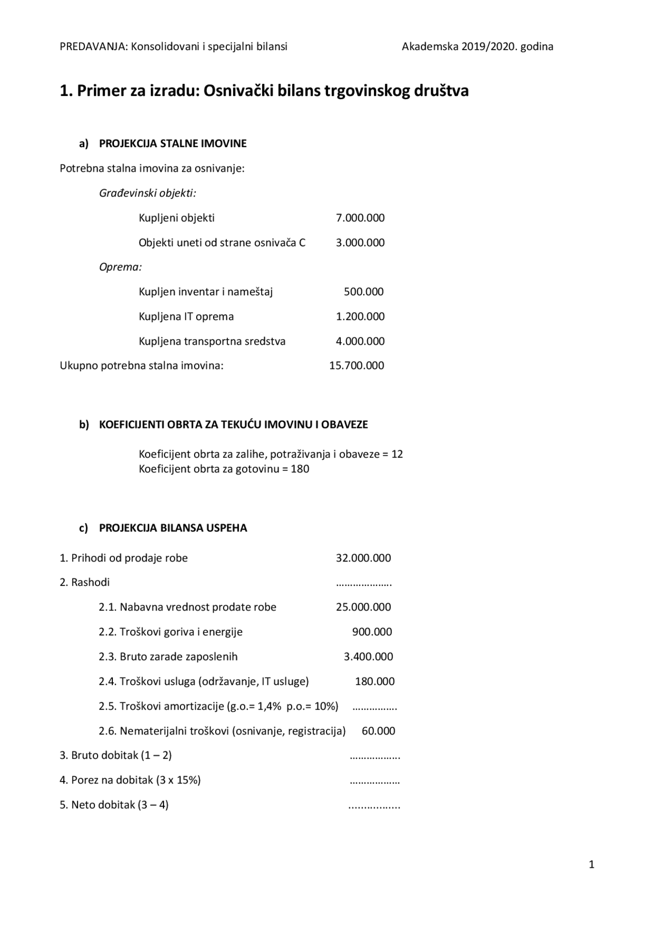 Konsolidovani i specijalni bilansi: primeri i zadaci | Vežbe' predlog ...