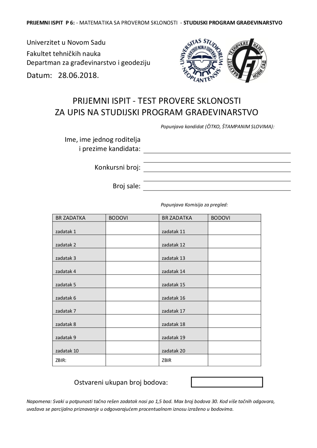 Prijemni provere sklonosti za upis na studije Građevinarstvo u Novom Sadu | Prijemni ispiti ...