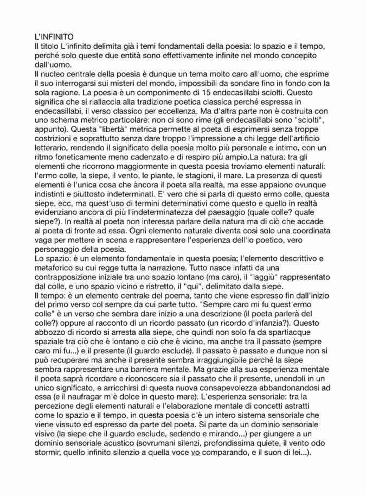 Analisi della poesia “L’Infinito” | Appunti di Italiano - Docsity