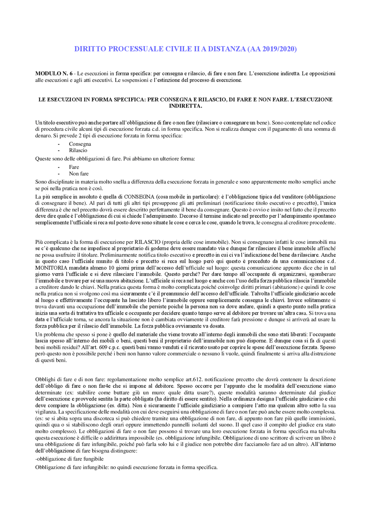 Diritto processuale civile 2 - PARTE II (Prof. Eugenio Dalmotto) - Docsity