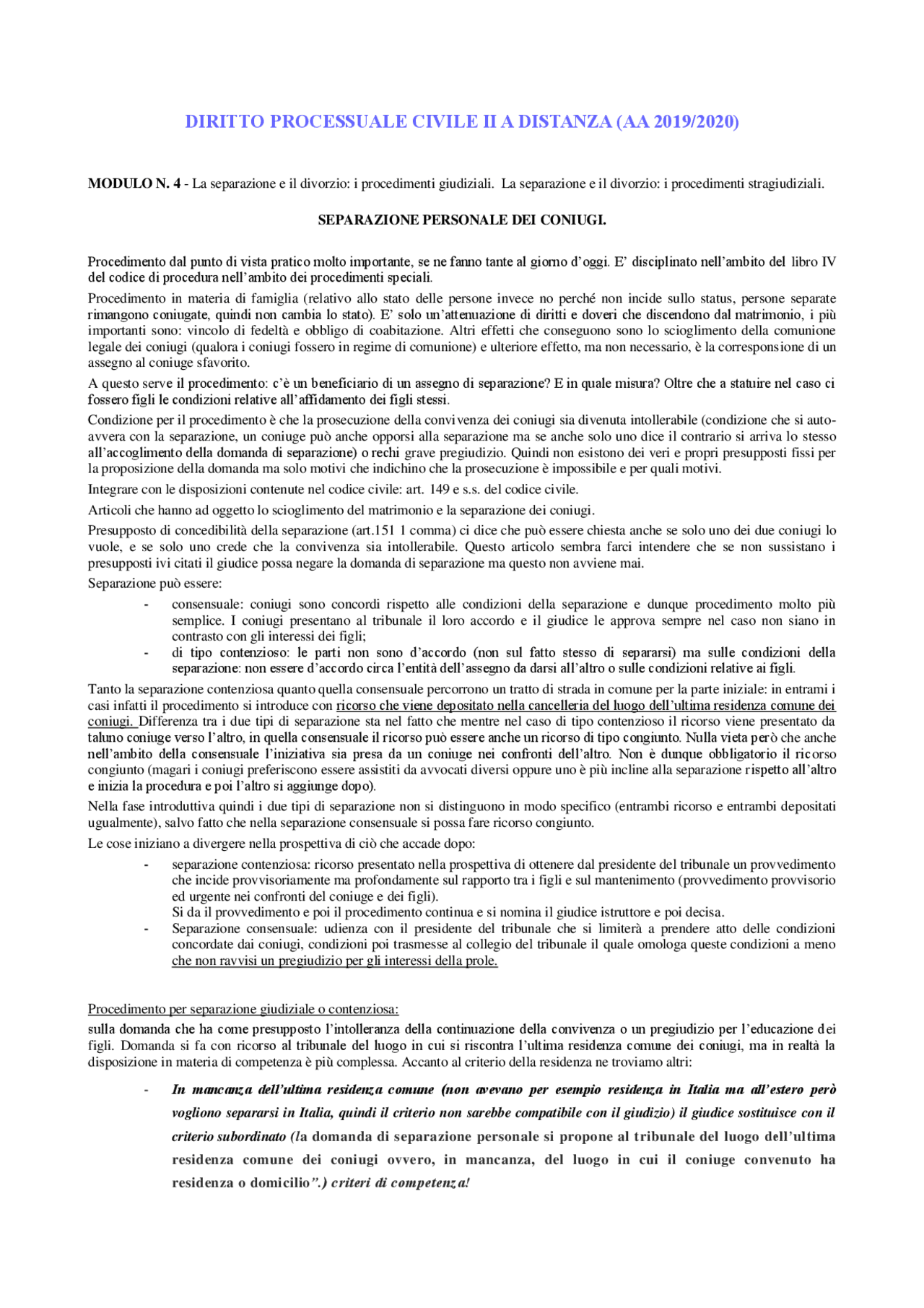 Diritto processuale civile 2 - PARTE I (Prof.Eugenio Dalmotto) - Docsity