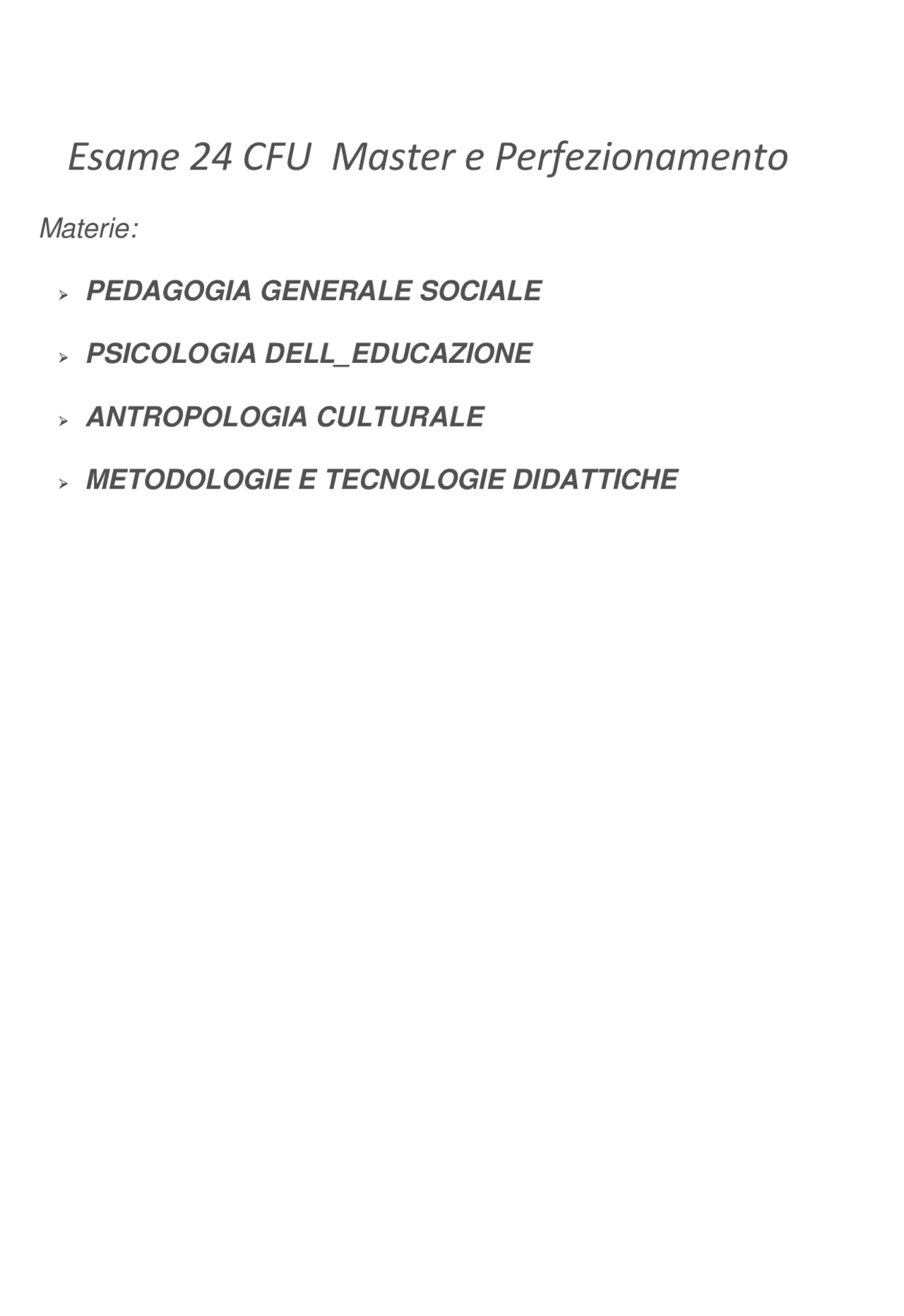 Esame 24 Cfu Master E Perfezionamento Docsity