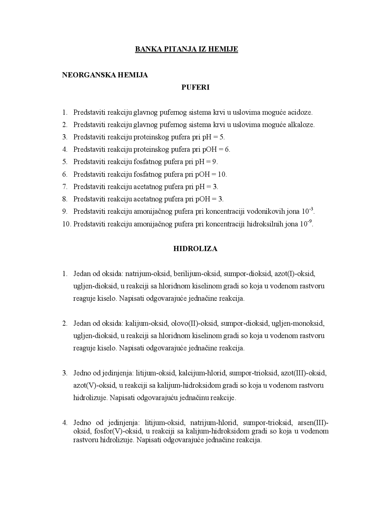 Banka pitanja i zadataka iz Hemije za prijemni | Stomatološki fakultet Beograd | Prijemni ispiti ...