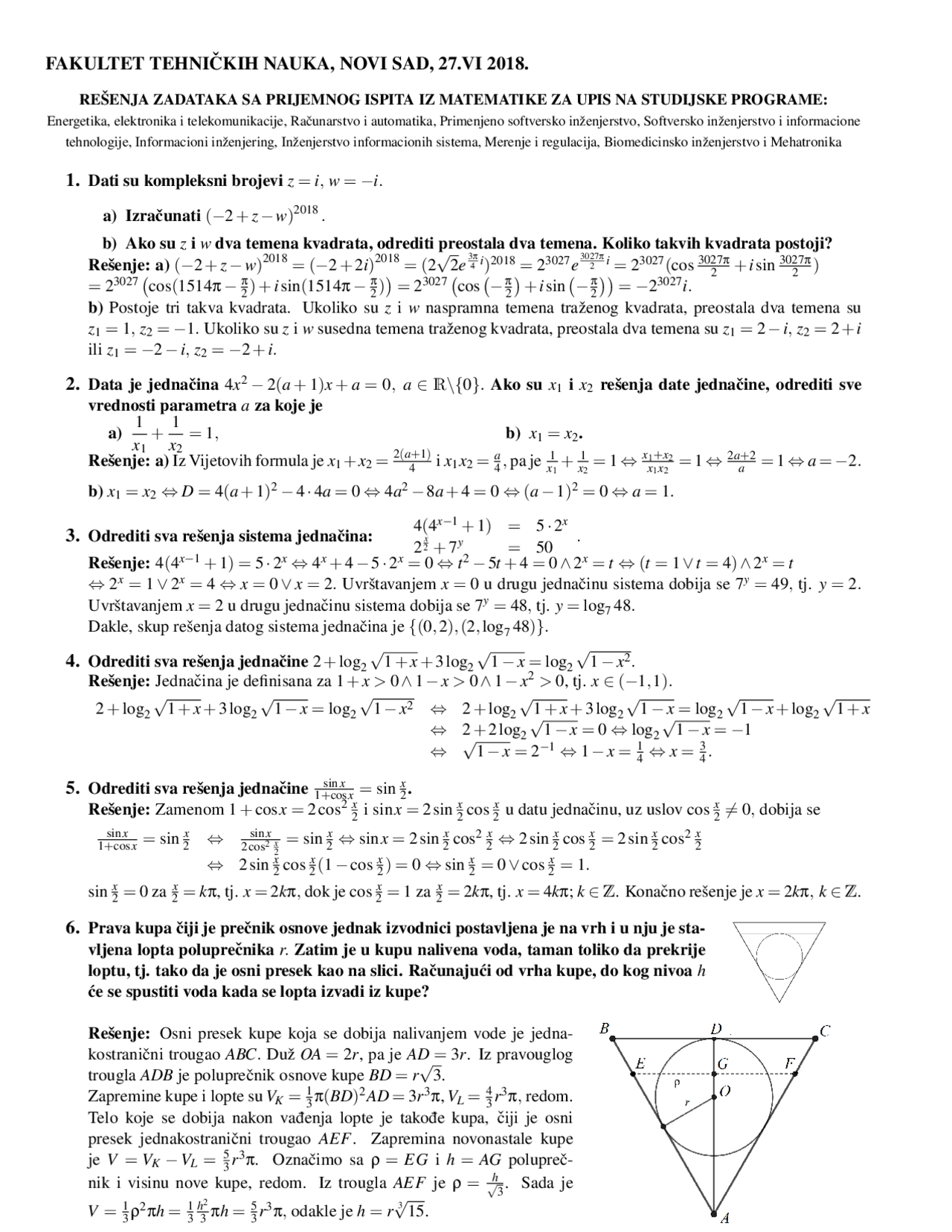 Rešenja zadataka sa prijemnog iz matematike za upis na studijske programe | Prijemni ispiti ...