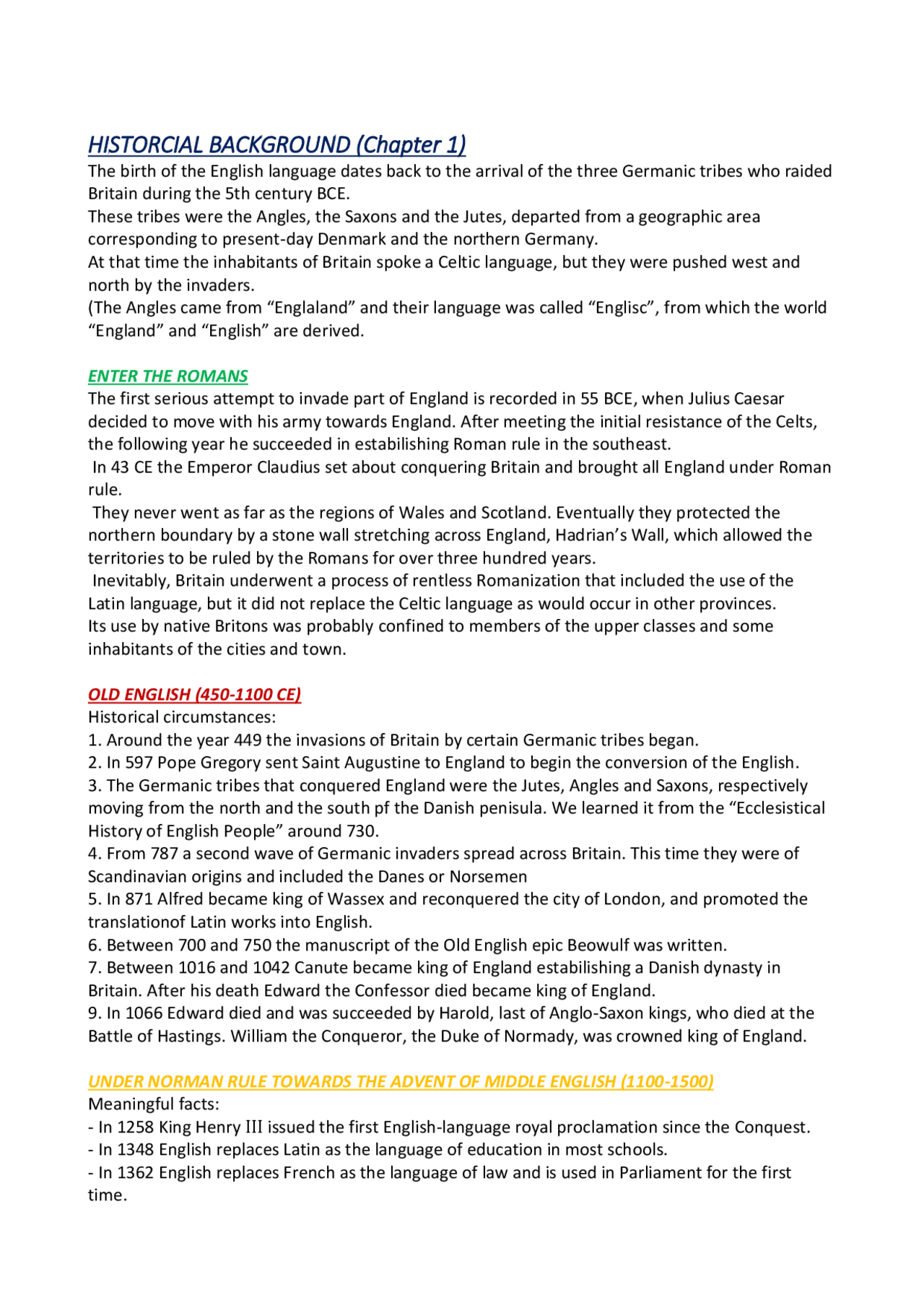Lingua Inglese 1 Historical background - Docsity