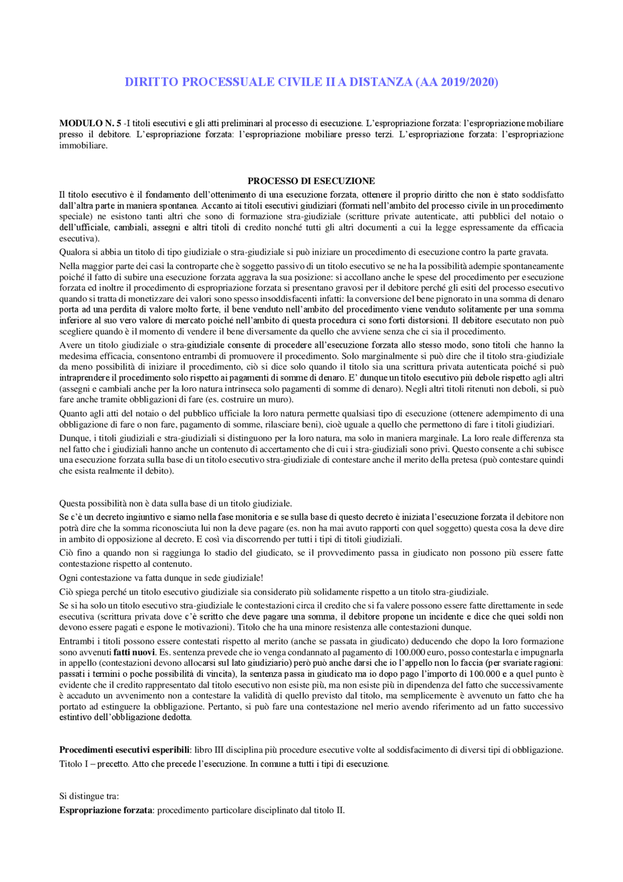 Diritto processuale civile 2 - PARTE II (Prof.Eugenio Dalmotto) - Docsity