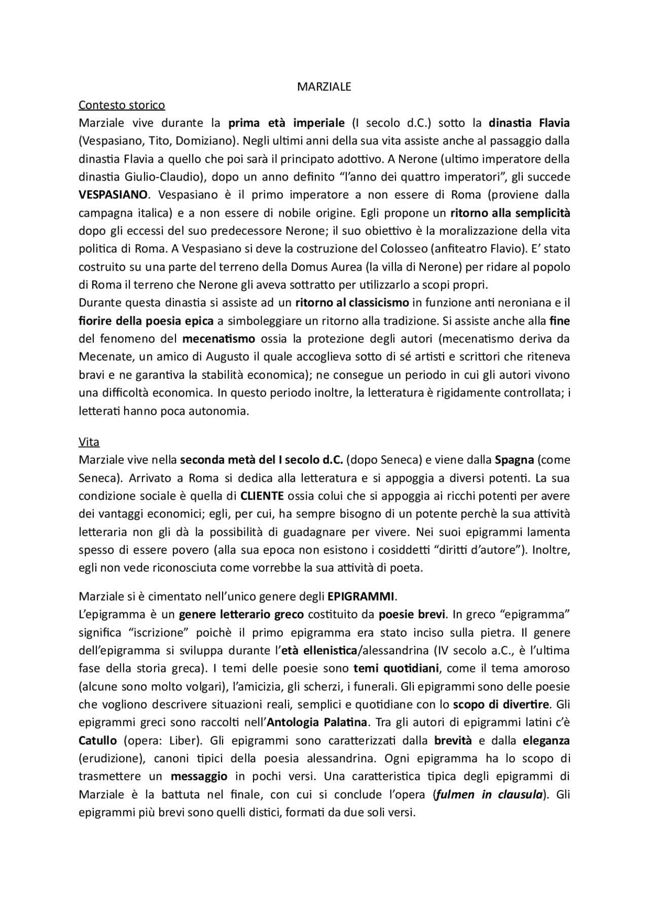 Riassunto su Marziale e i suoi epigrammi | Appunti di Latino | Docsity