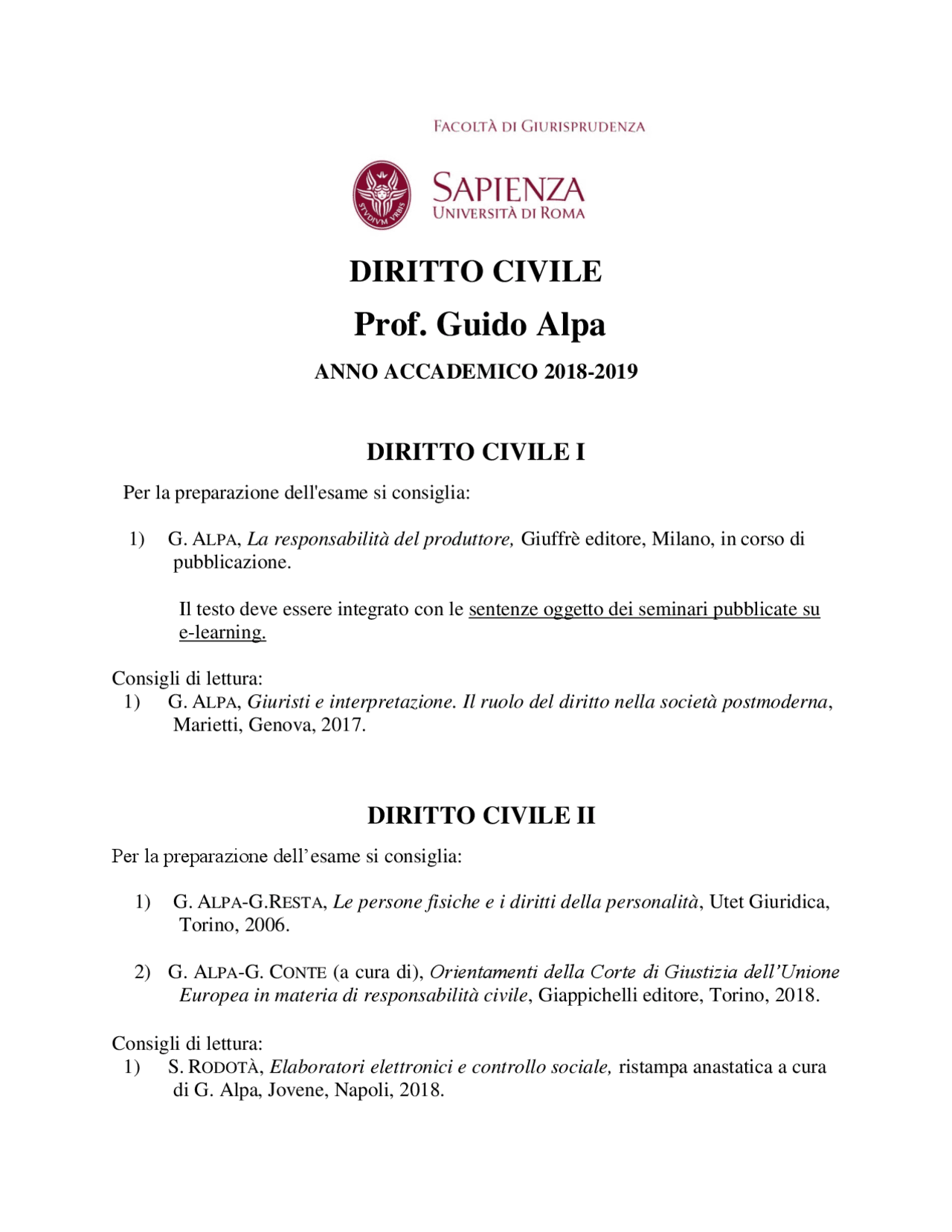 Diritto Civile Guido Alpa Docsity